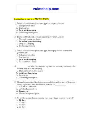 MGT211 Mcqs Final Term By Vu Topper RM - MGT-211 Introduction To Business. Update MCQS For ...