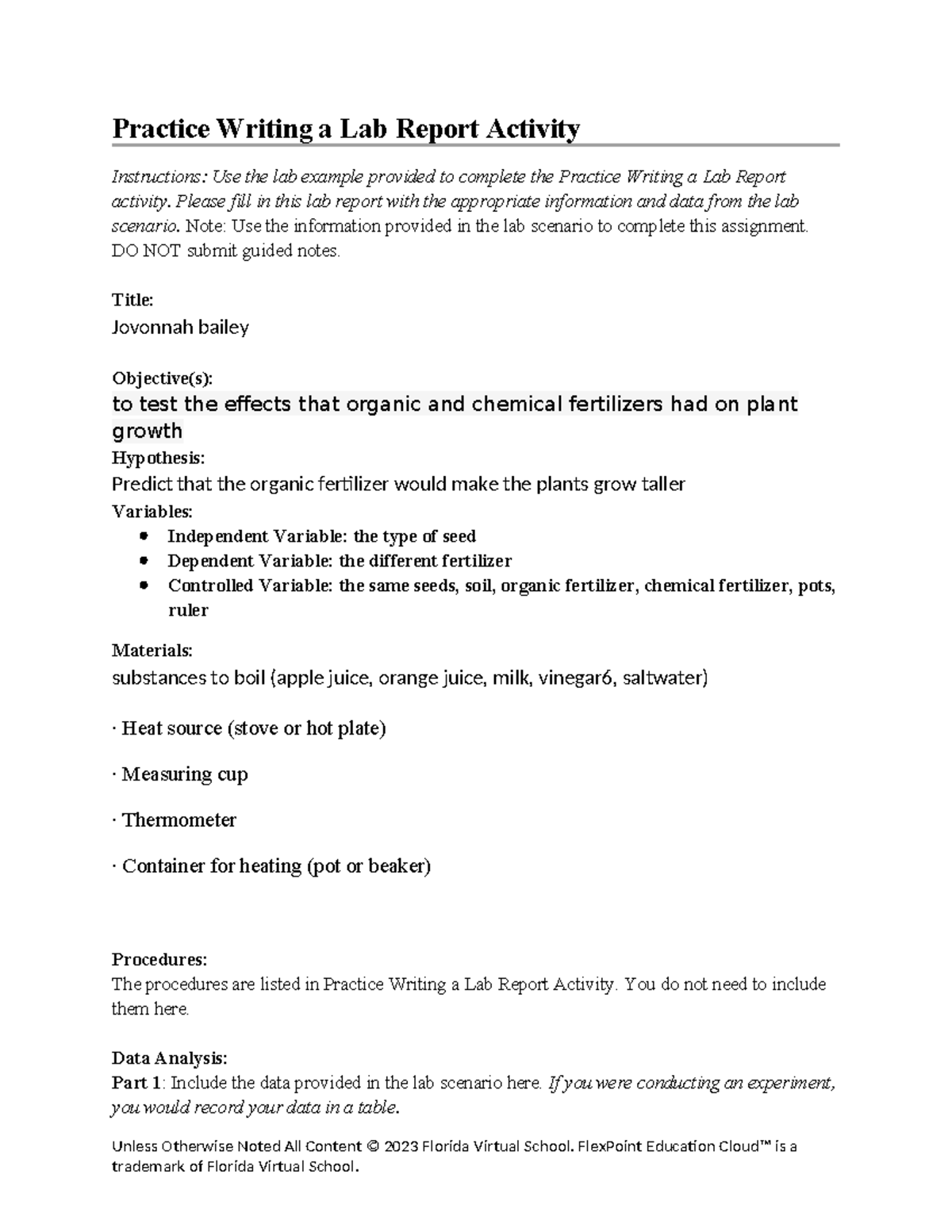 Practice writing a lab report - Practice Writing a Lab Report Activity ...