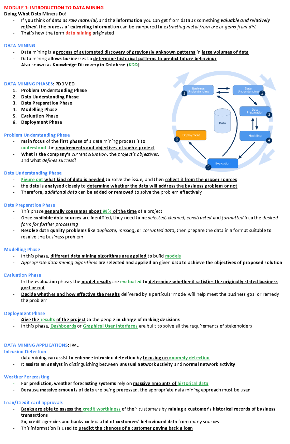 DM 1 - 4 - Summary IT Elective 2 - Data Mining - MODULE 1: INTRODUCTION TO DATA MINING Doing ...