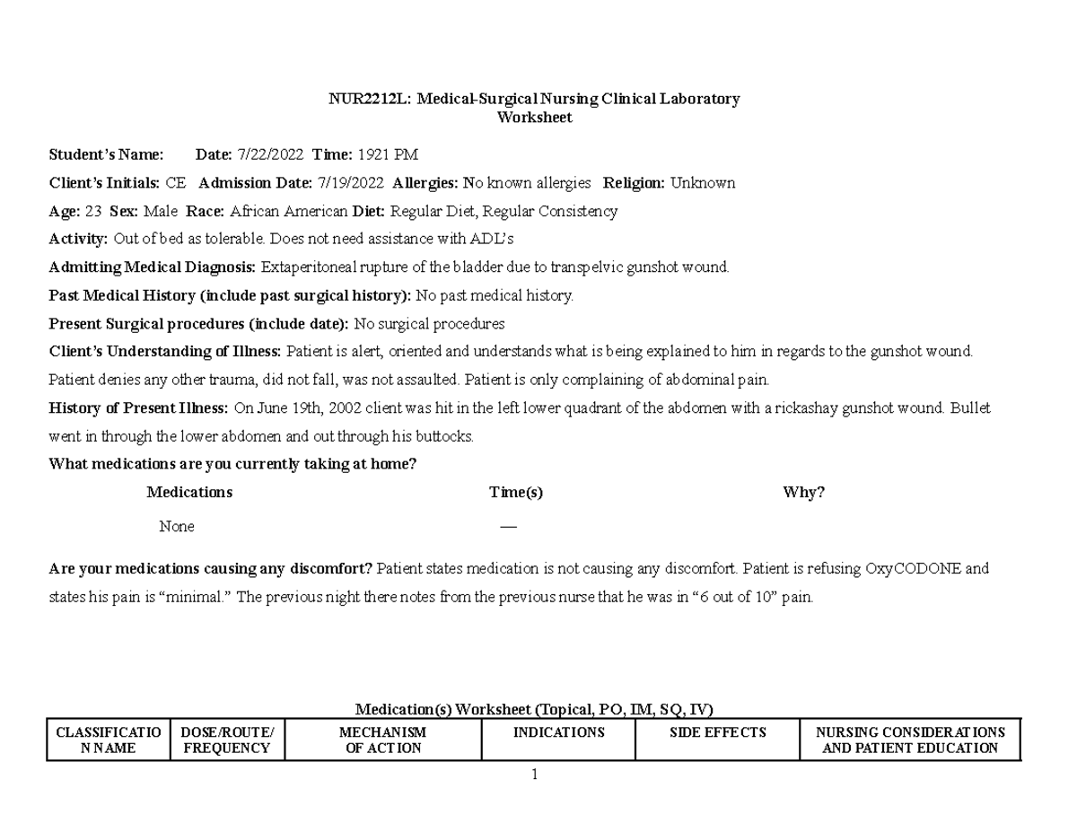 Care Plan #2 -3 - Care Plan - NUR2212L: Medical-Surgical Nursing ...