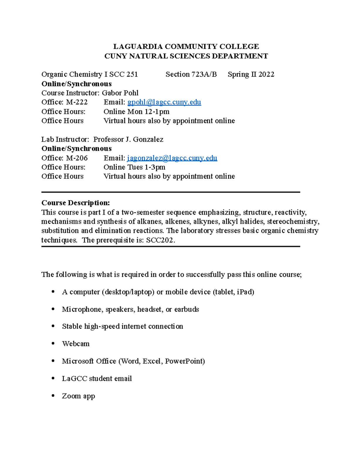 Syllabus SCC 251 Spring II 2022 - LAGUARDIA COMMUNITY COLLEGE CUNY ...