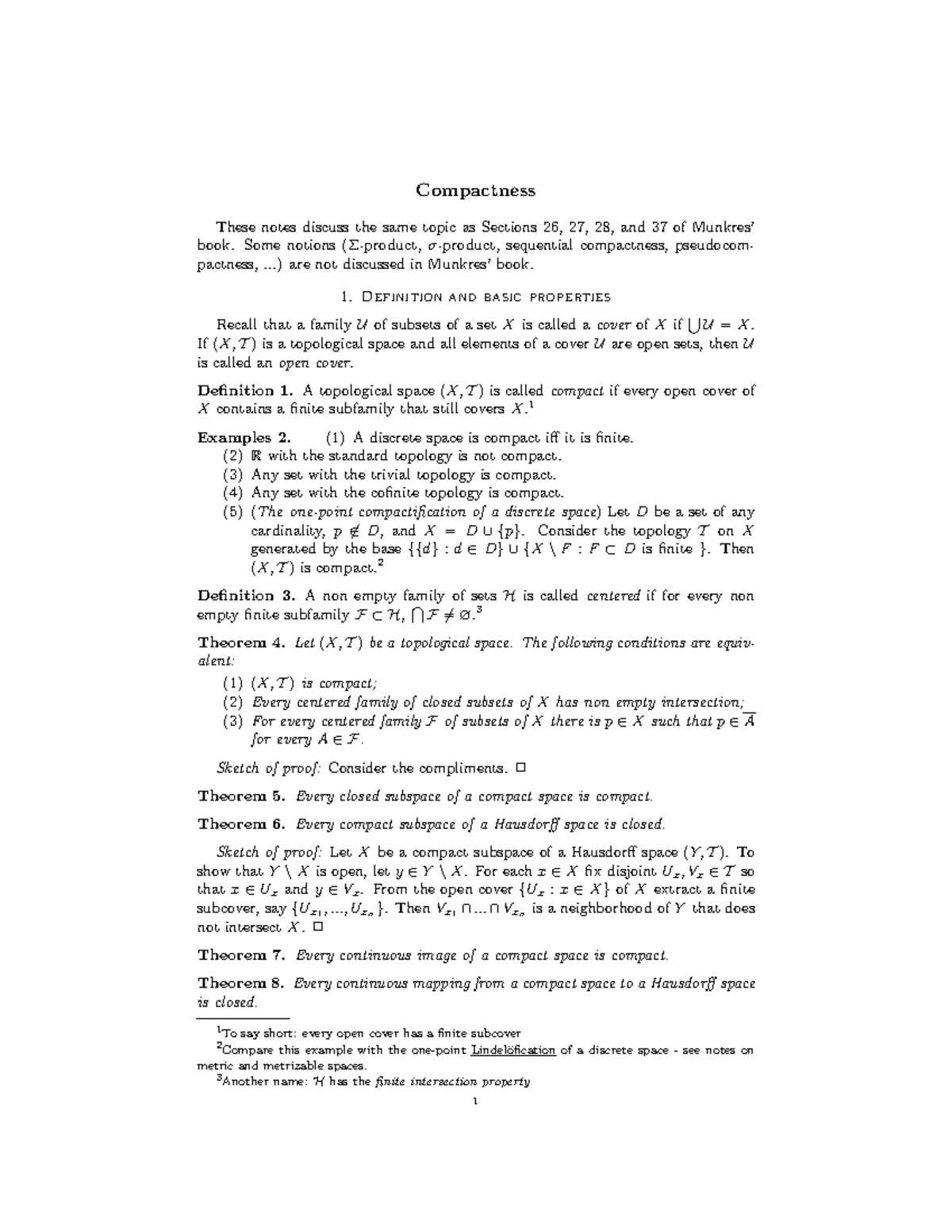 Lecture notes, lecture 2 - Compactness - Compactness These notes ...