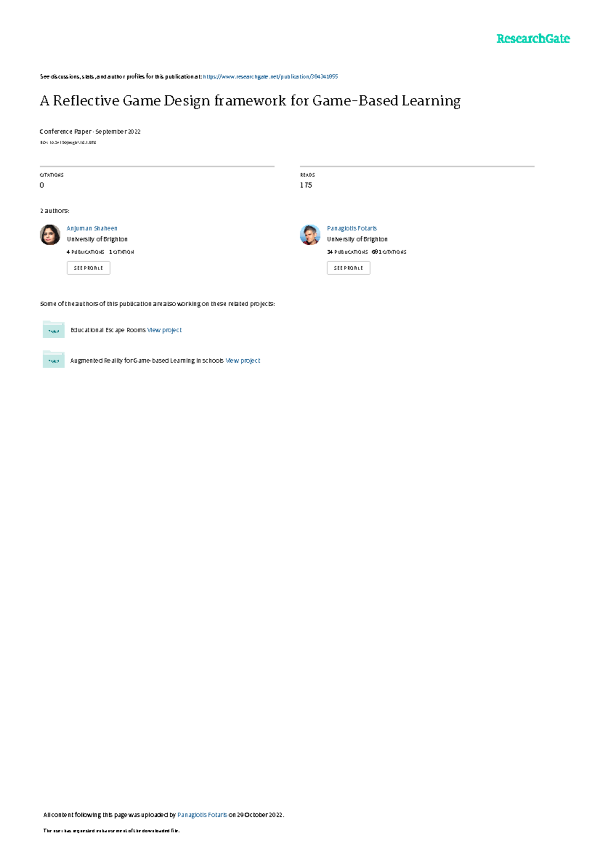 A Reflective Game Design Framework For Game Based Learning See Discussions Stats And Author