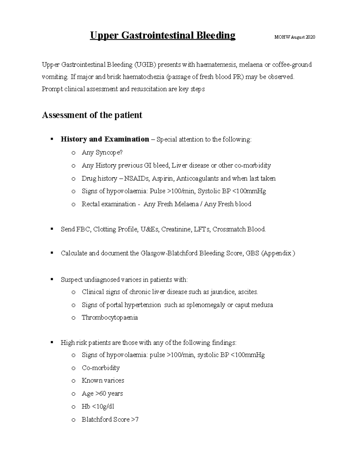 5.Upper GIT Bleed - notes - Upper Gastrointestinal Bleeding MOHW August ...