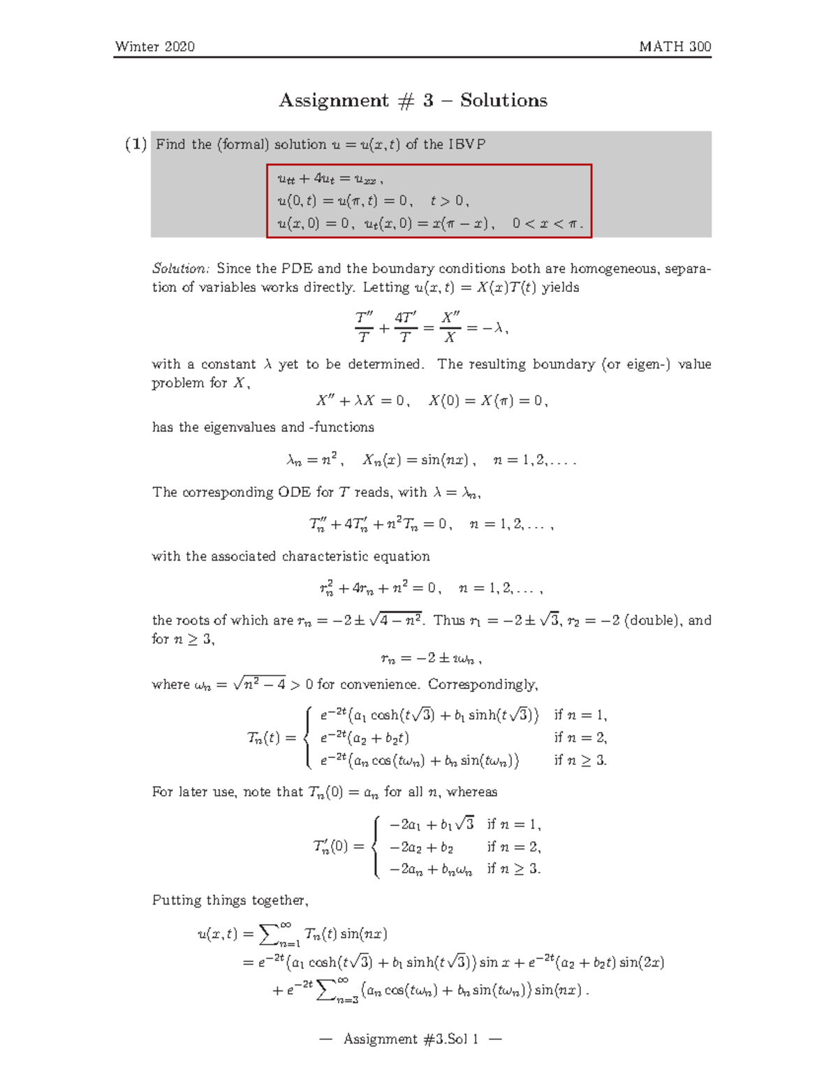 Math300 hw3 solutions - Winter 2020 MATH 300 Assignment # 3 – Solutions ...