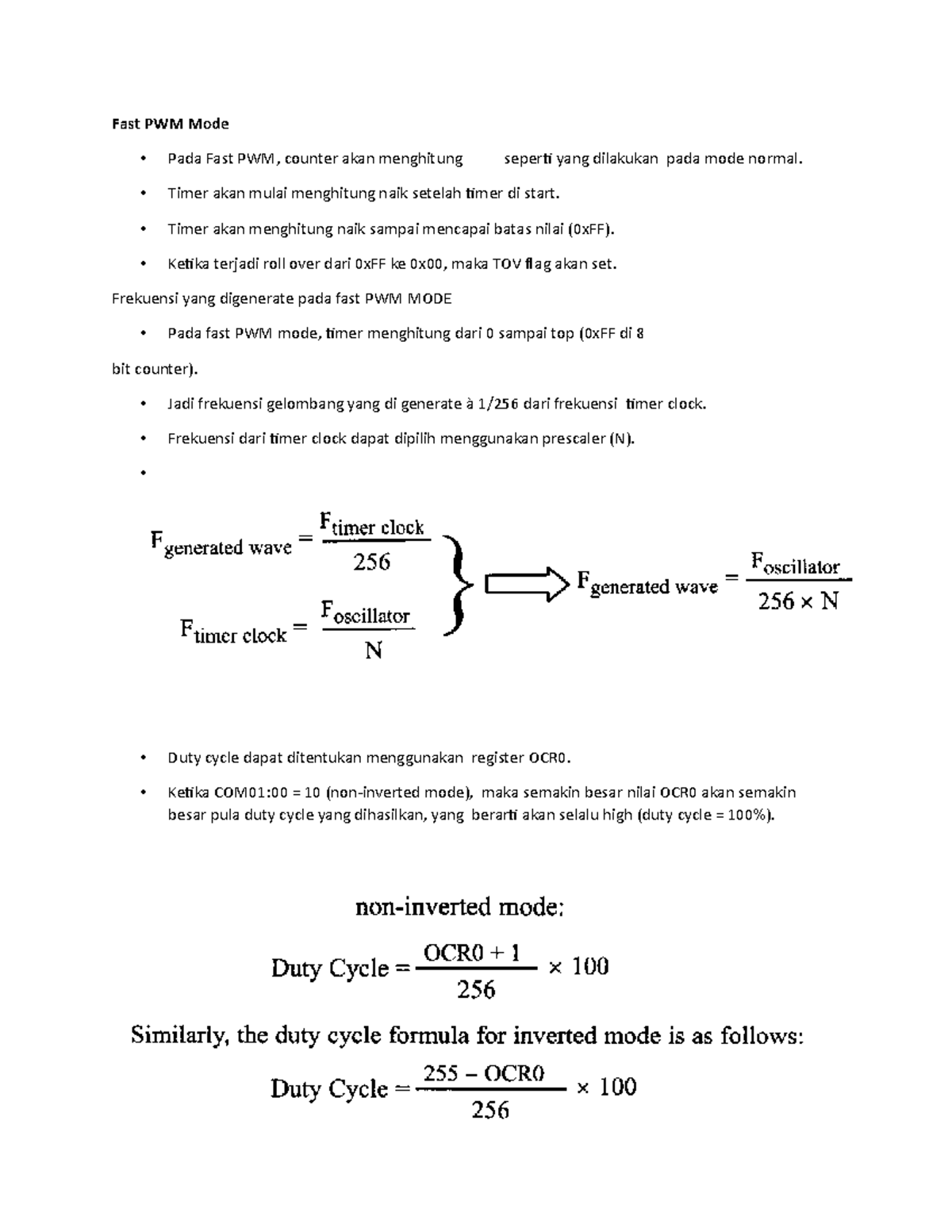 Fast Pwm Mode • Timer Akan Mulai Menghitung Naik Setelah Timer Di Start Fast Pwm Mode