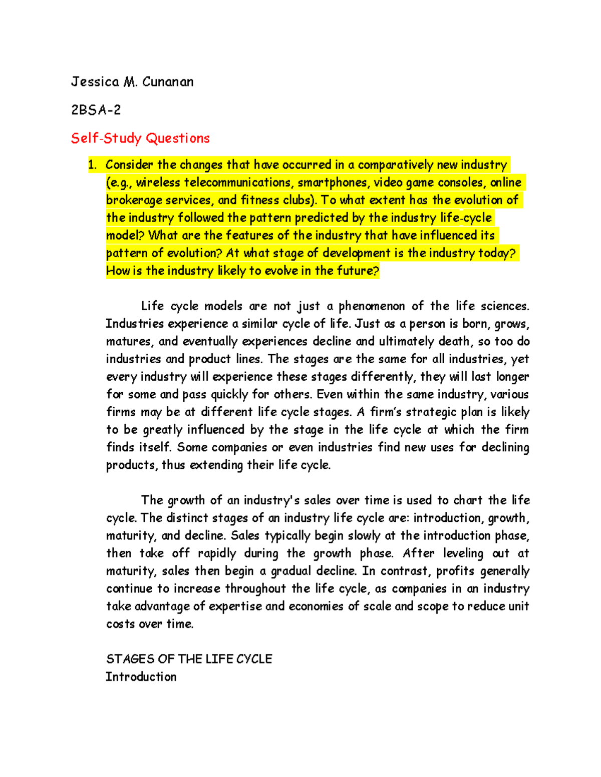 Assignment #8-Cunanan (2BSA2) - Jessica M. Cunanan 2BSA- Self‐Study ...