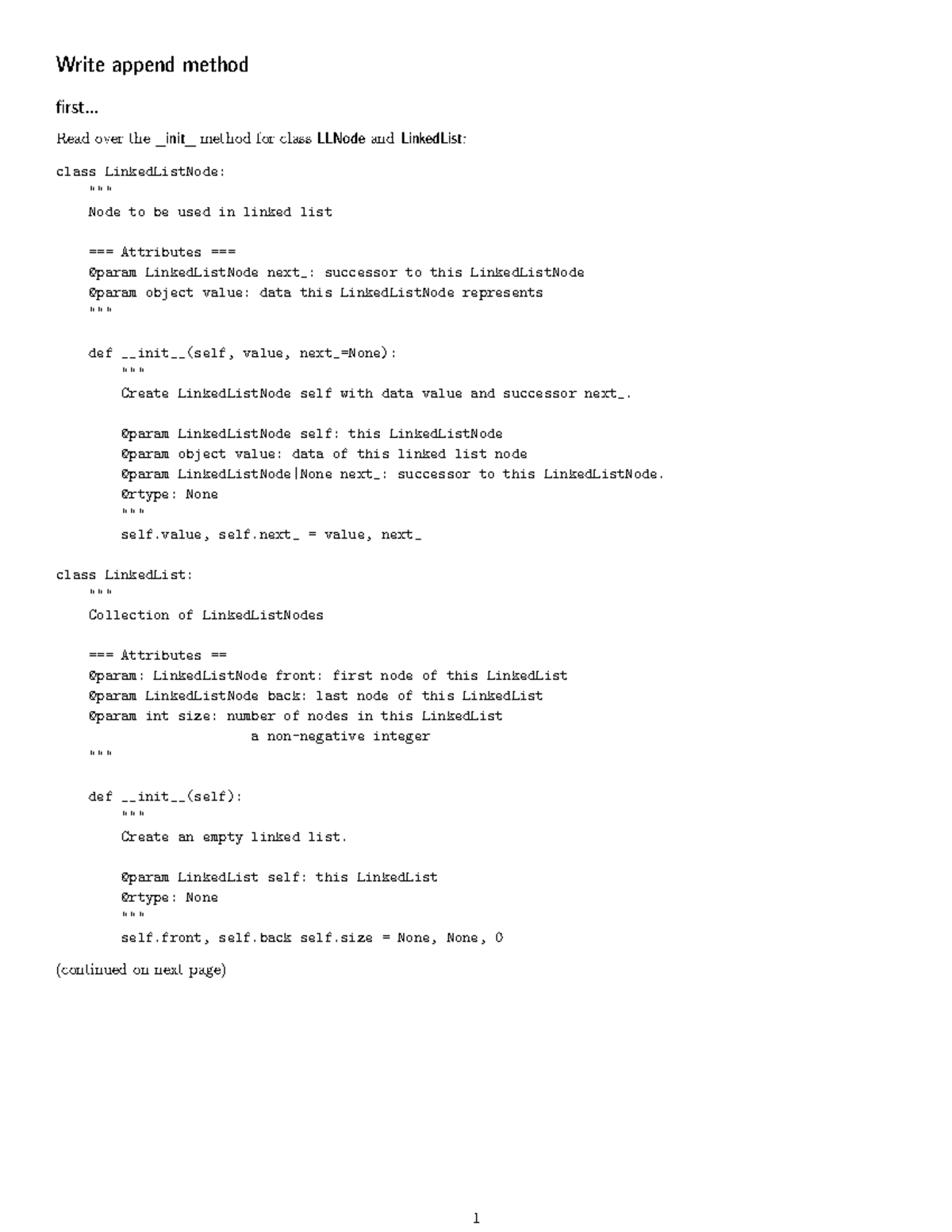 First week append document - Write append method first... ♦ r t init ♠ ...