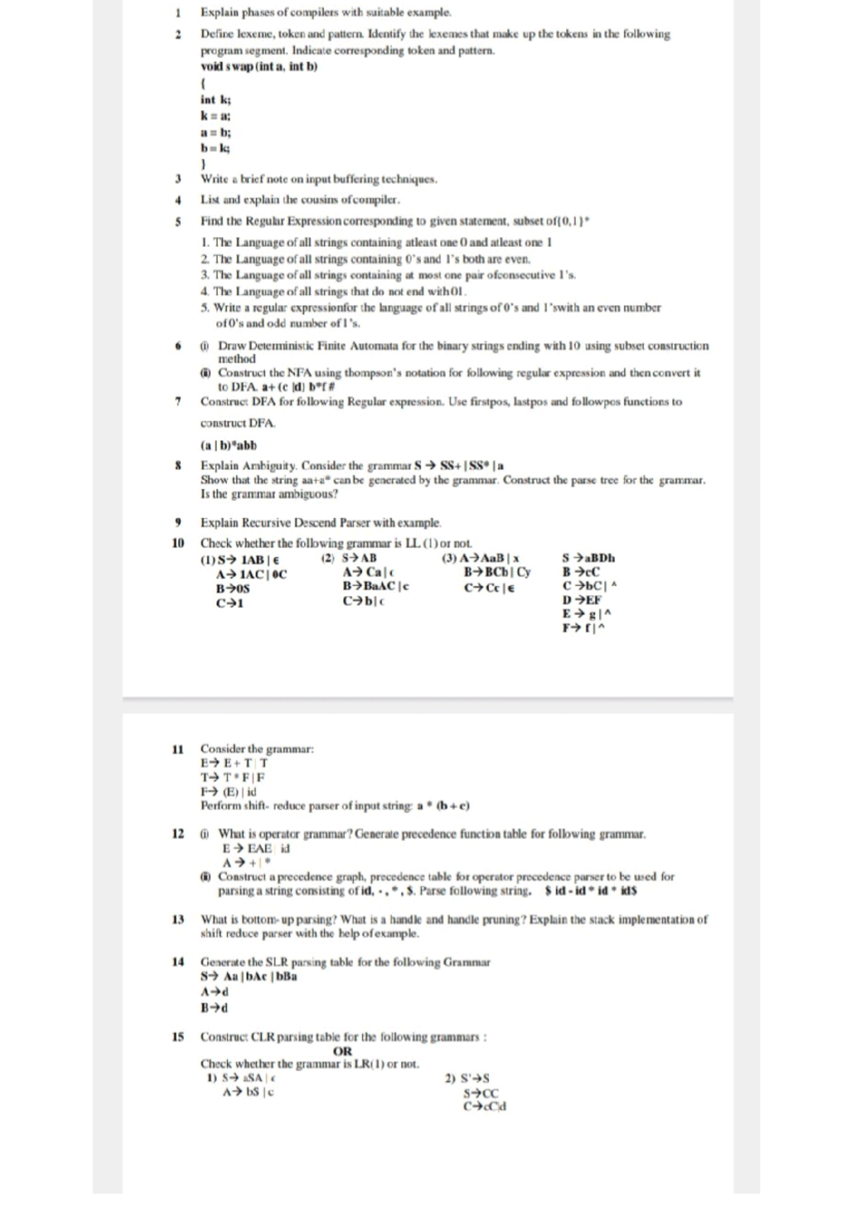 Compiler Design - 1 Explain phases of compilers with suitable example. 2 Define lexeme, token ...