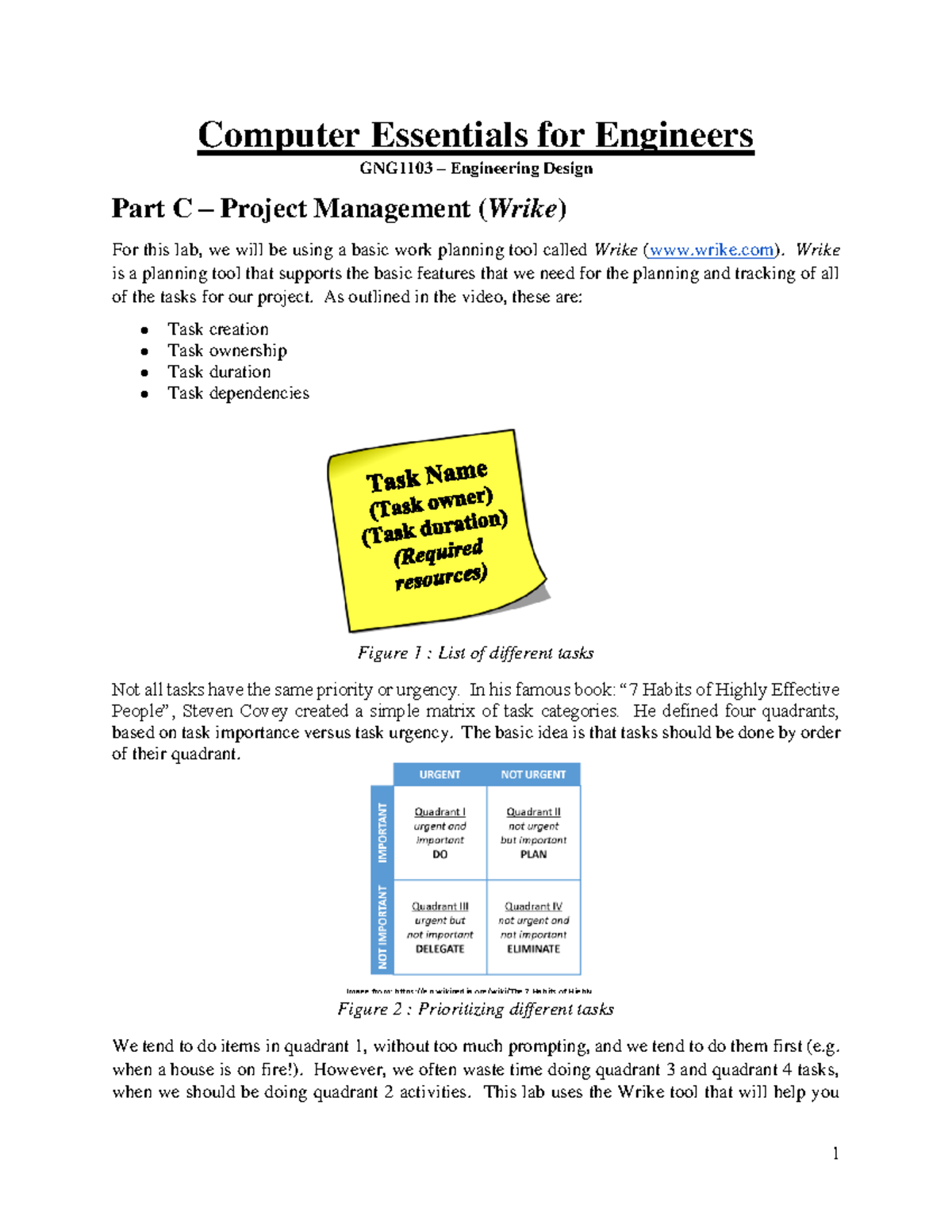 Computer lab Wrike f22 - Computer Essentials for Engineers GNG1103 – Engineering Design Part C ...