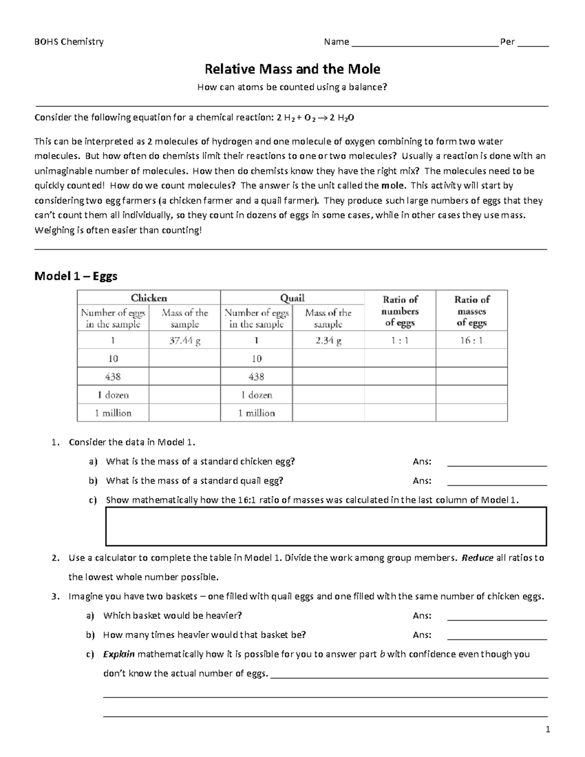 Pogil relative mass and moles packet - BOHS Chemistry Name ...