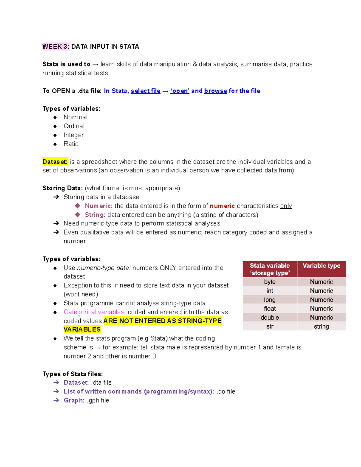 Week 3 Data input in Stata - WEEK 3: DATA INPUT IN STATA Stata is used ...