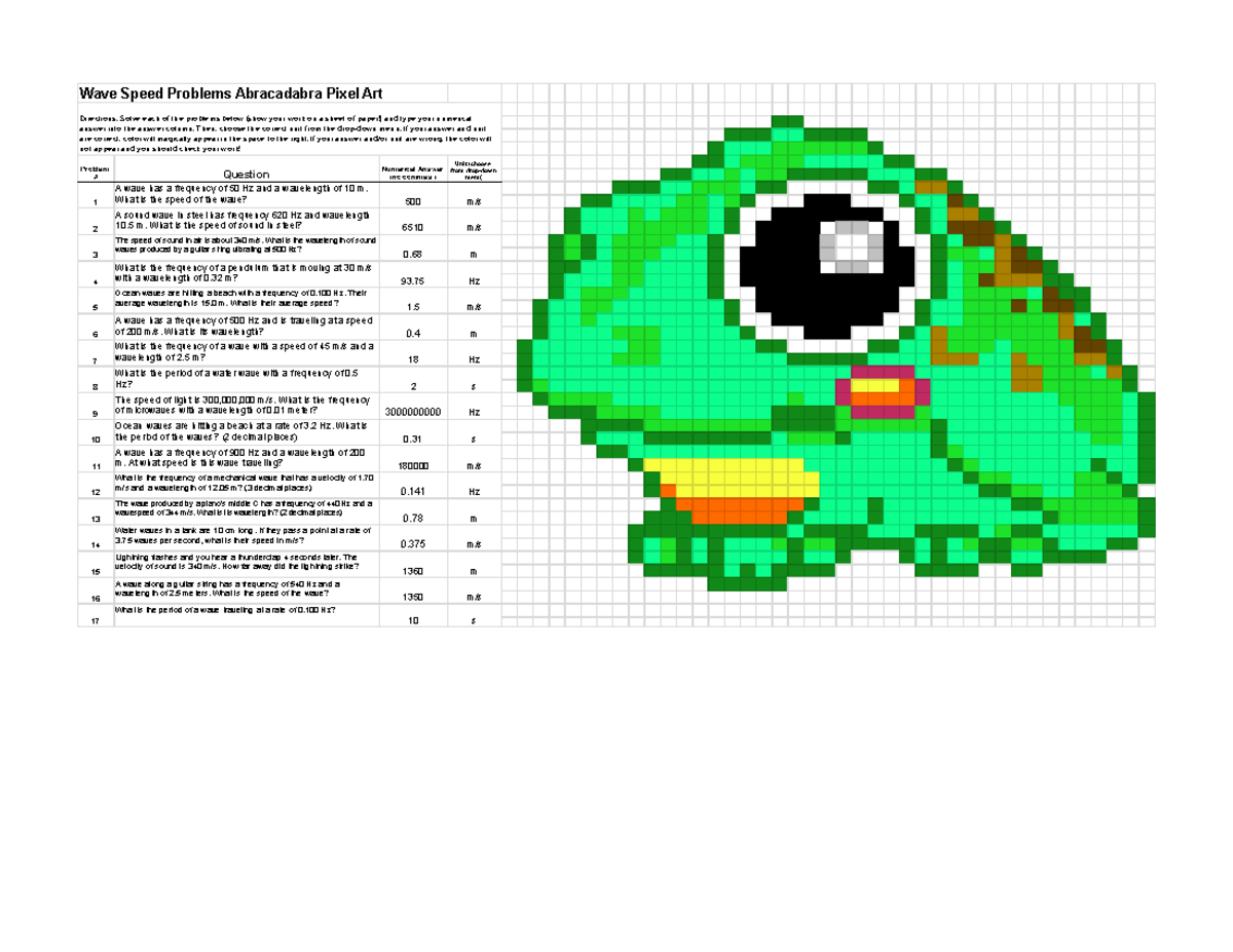 Copy of Wave Speed Problems Abracadabra Pixel Art - Sheet 1 - Wave ...