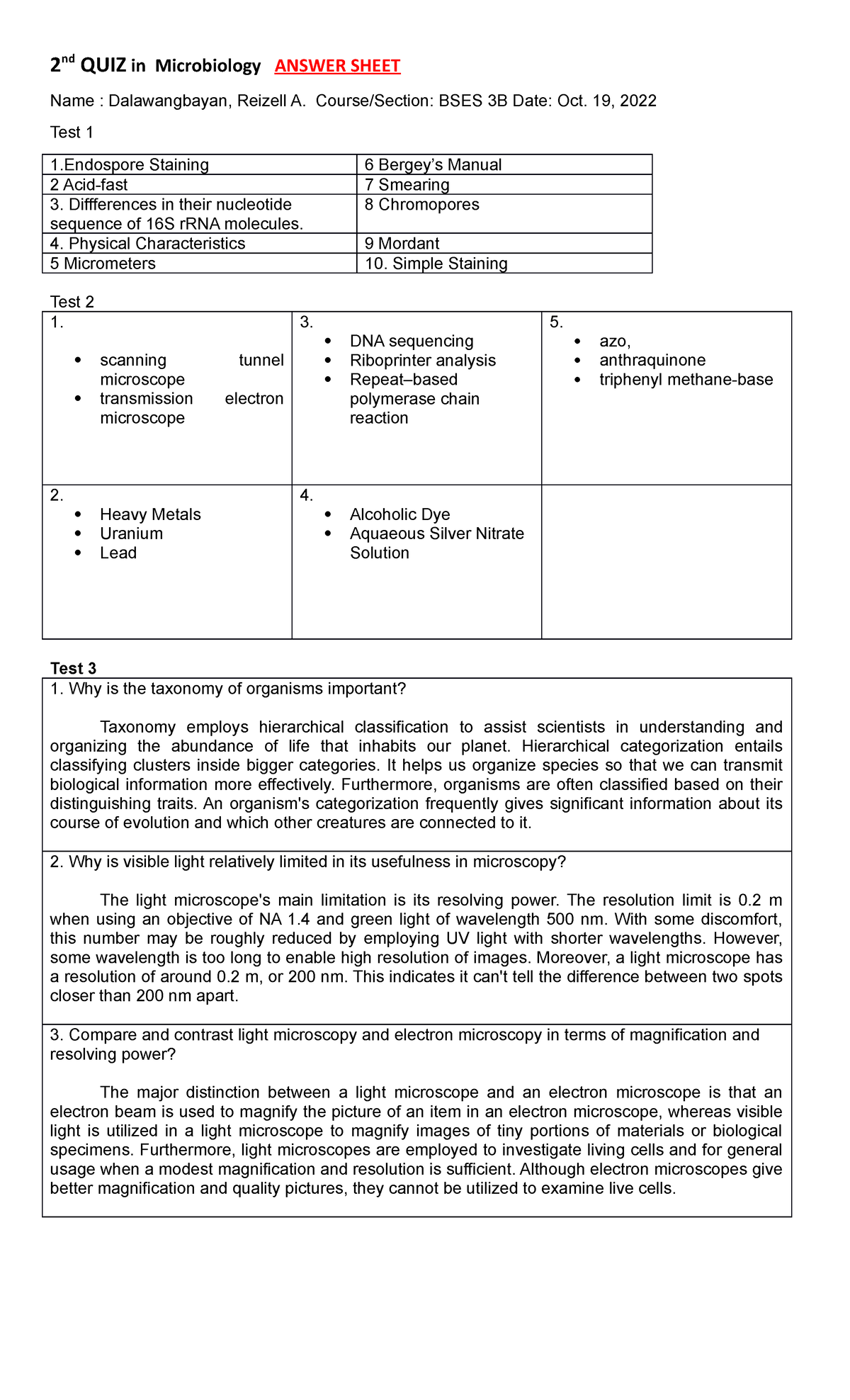 Quiz 2 Exam Microbio Lecture 2022 microscopy and classification - 2 nd ...