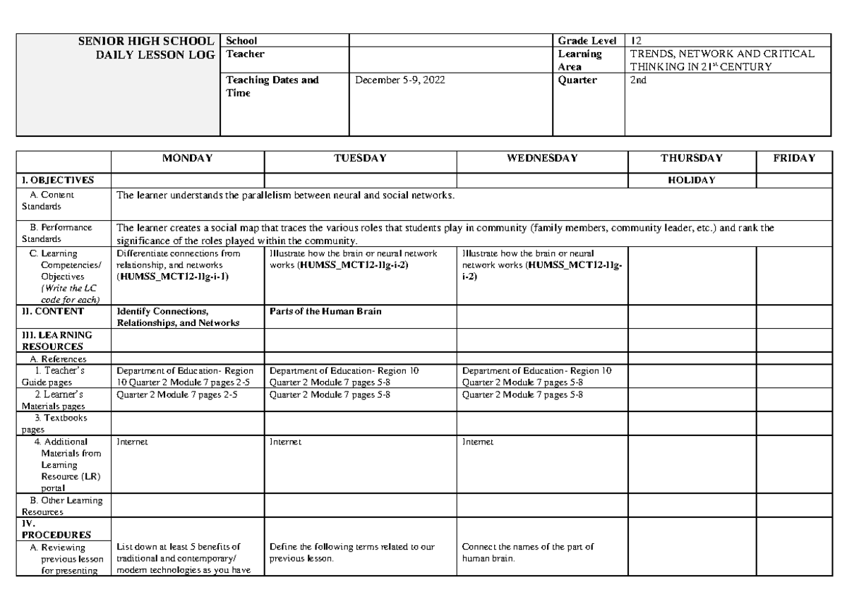 Trends-DLL-Q2W5 - Quarter 2 Week 5 - MONDAY TUESDAY WEDNESDAY THURSDAY ...