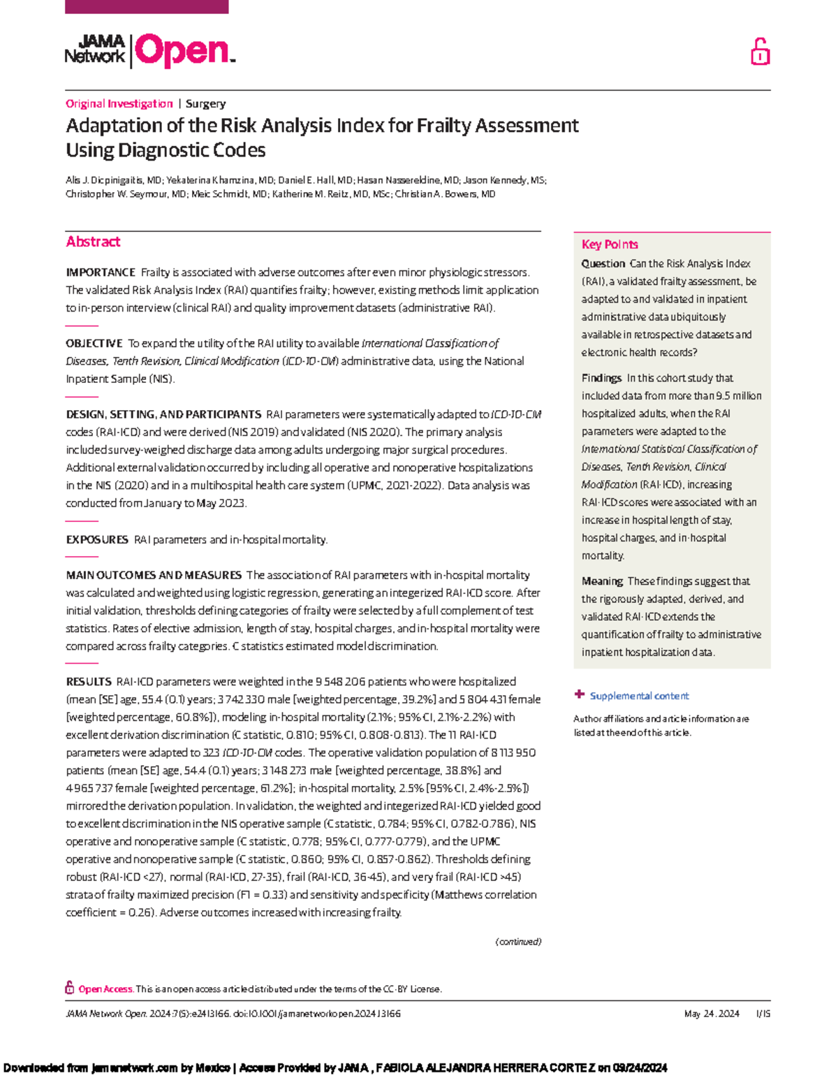 Adaption OF THE RISK Analysis Index FOR Frailty Assessment Using ...