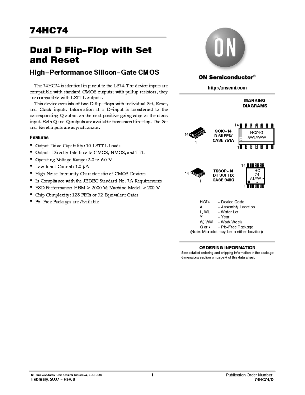 Datasheet HC Final - 74HC74 Dual D with Set and Reset CMOS The 74HC74 ...
