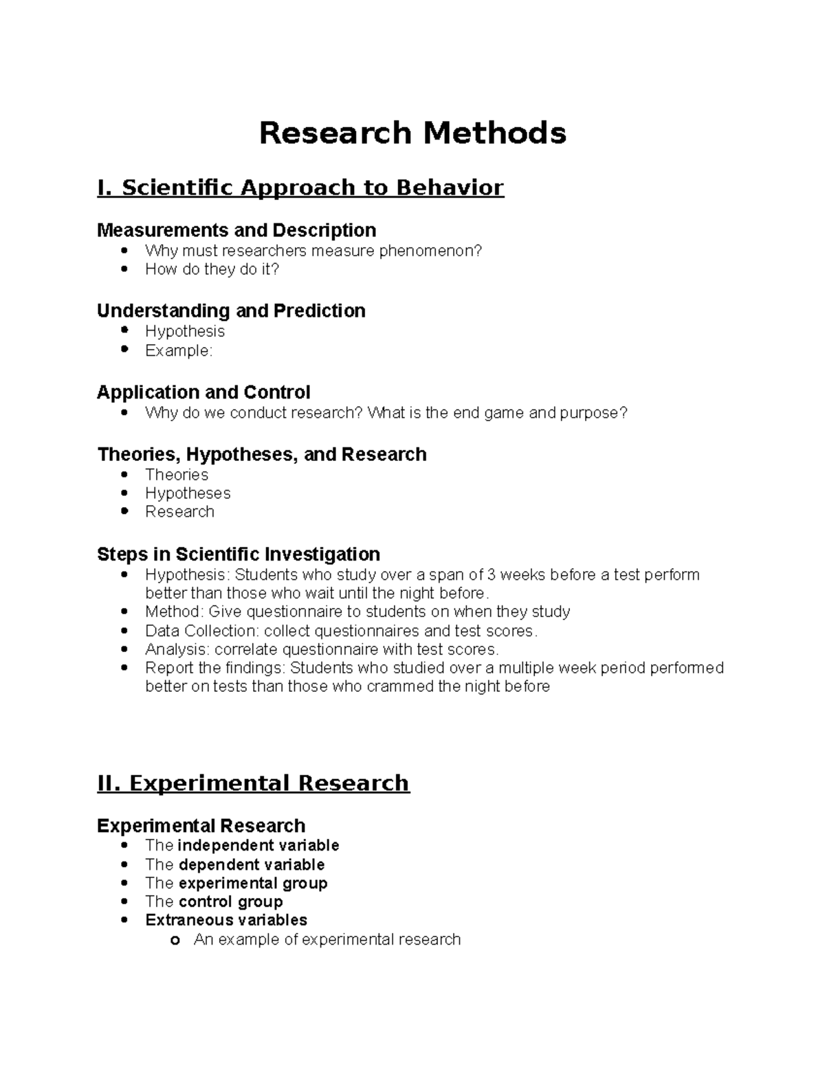 PSYC1101 Research Methods - Research Methods I. Scientific Approach to ...