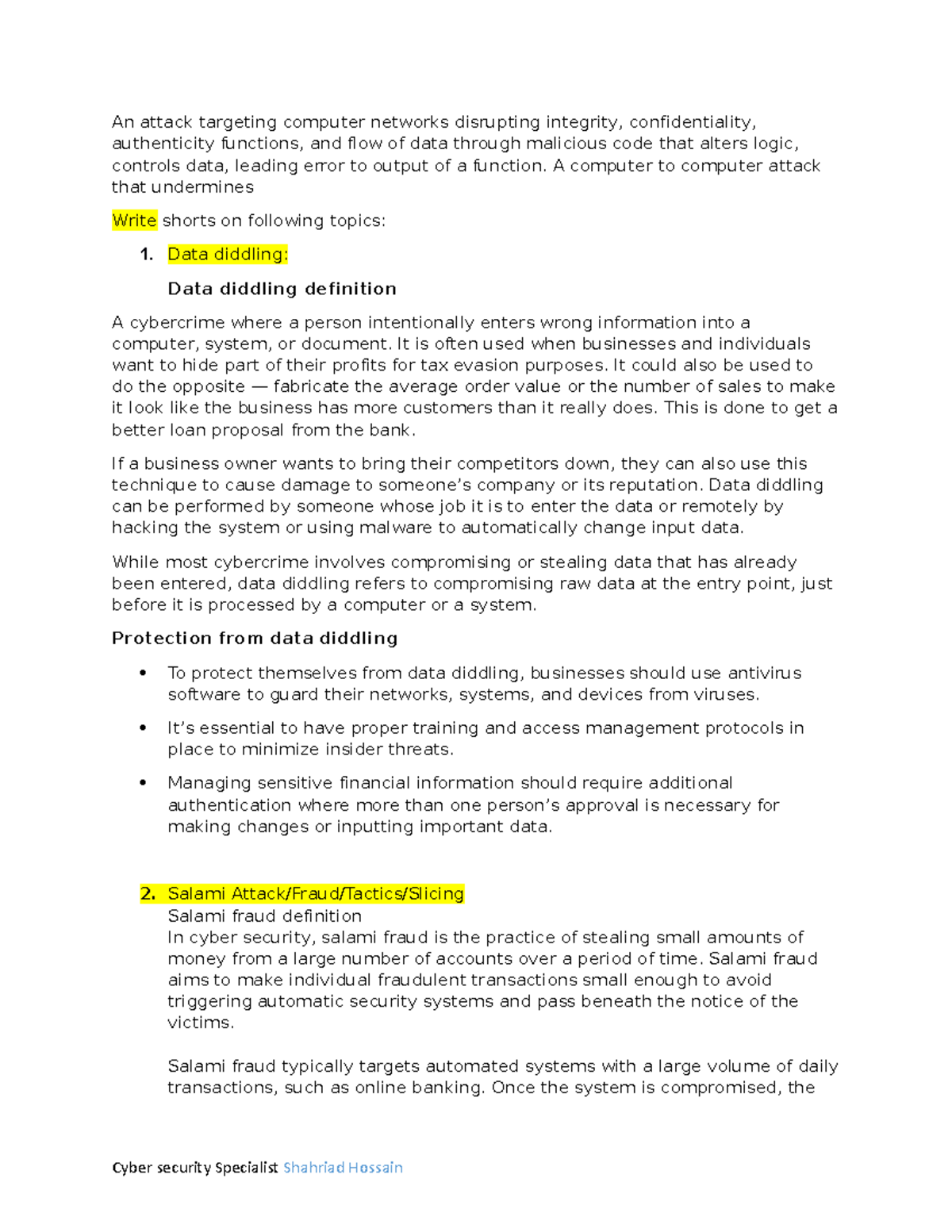 Cyber law and Ethics QA - An attack targeting computer networks ...