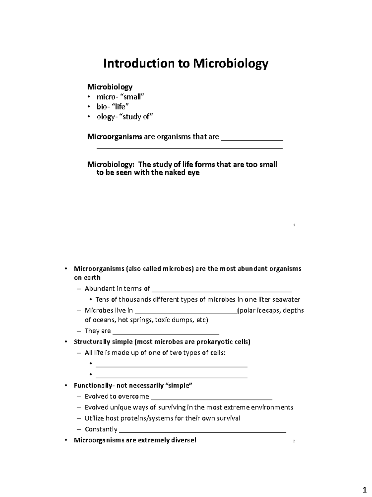 Notes Intro to micro - Introduction to Microbiology Microbiology micro ...