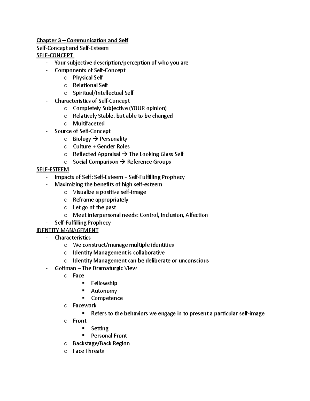Chapter 3 - Communication and Self - Chapter 3 – Communication and Self Self-Concept and Self ...