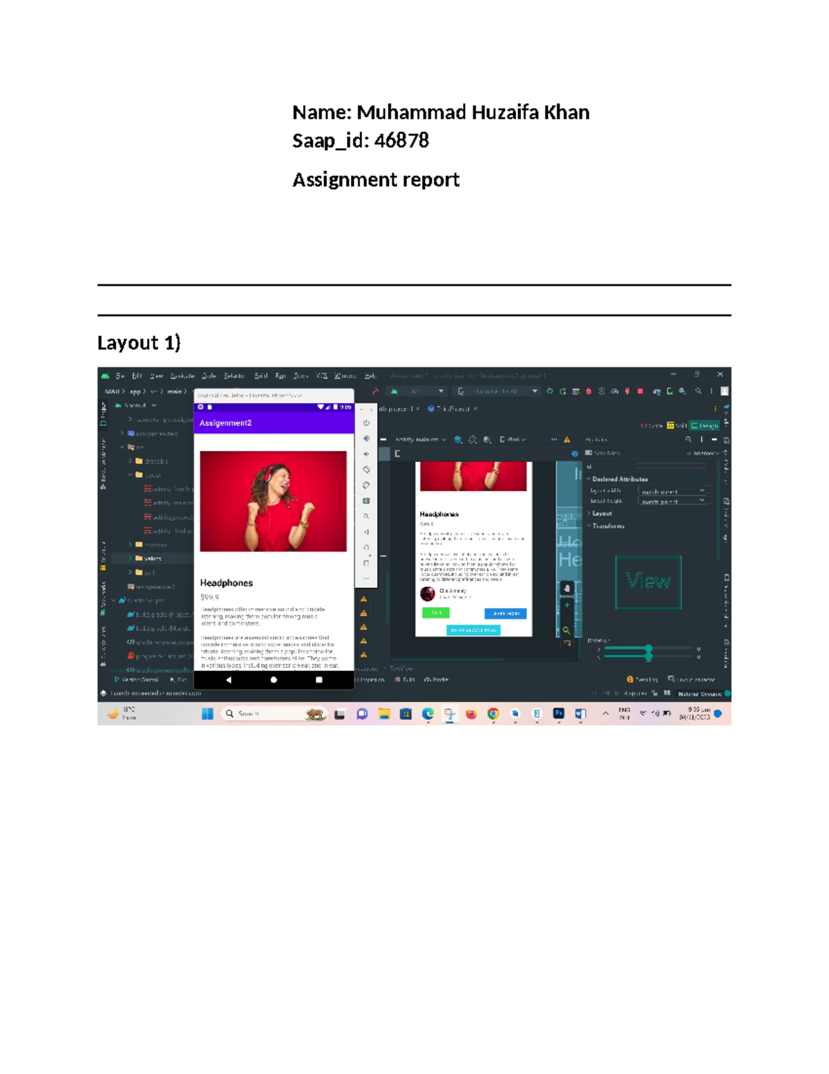 46878 - Mobile Application development - Name: Muhammad Huzaifa Khan Saap_id: 46878 Assignment ...