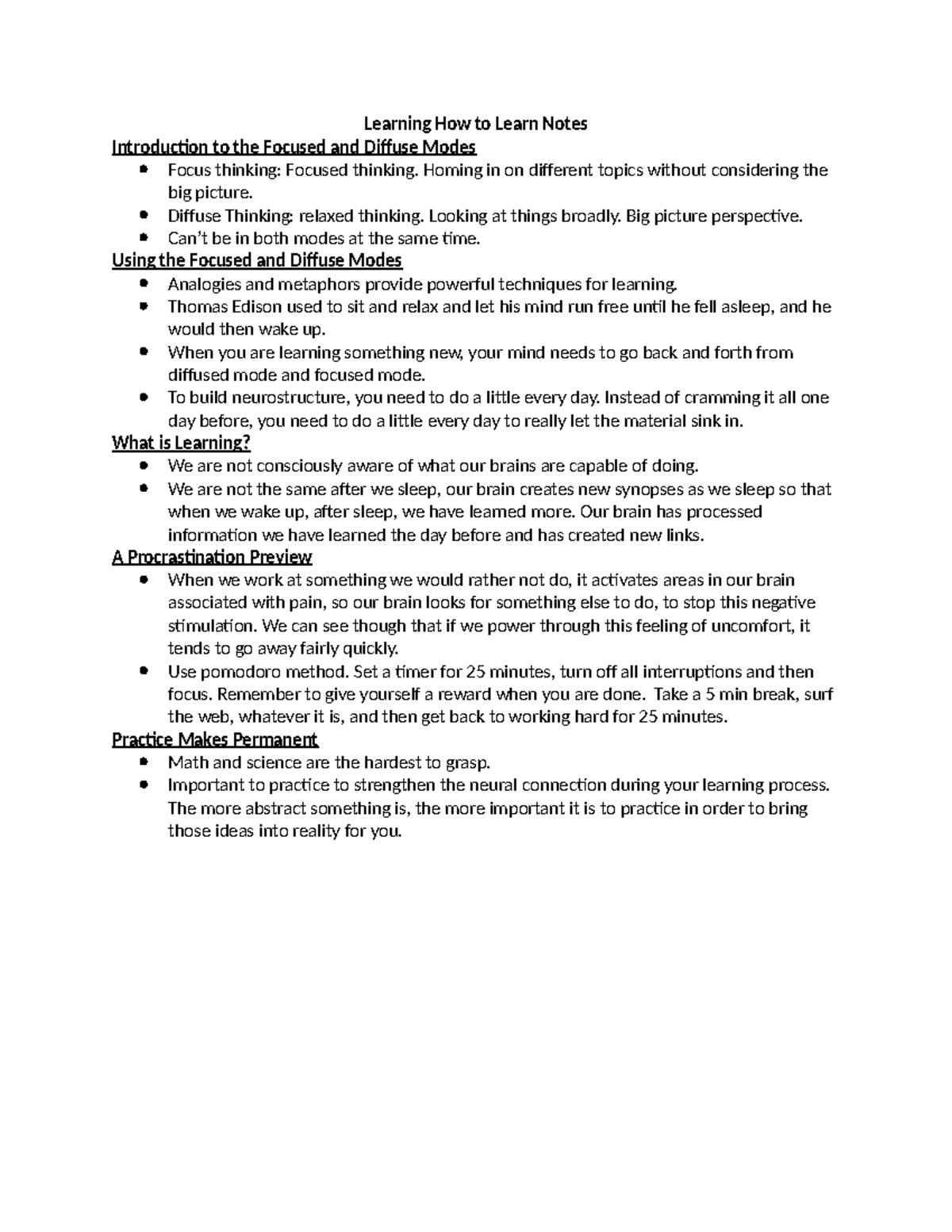 Learning How to Learn Notes - Learning How to Learn Notes Introduction ...