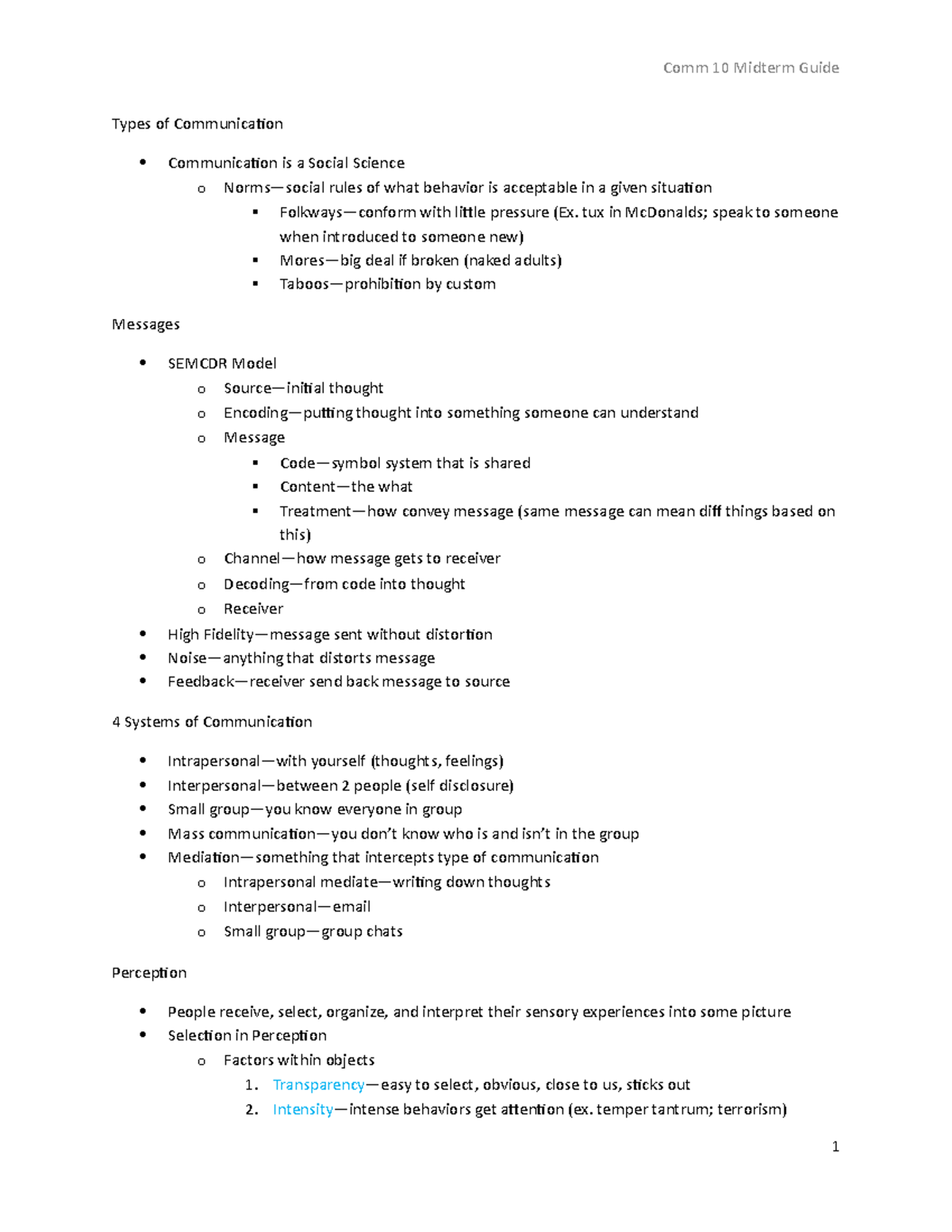 Midterm Study Guide - Summary Communications - Comm 10 Midterm Guide Types of Communication ...