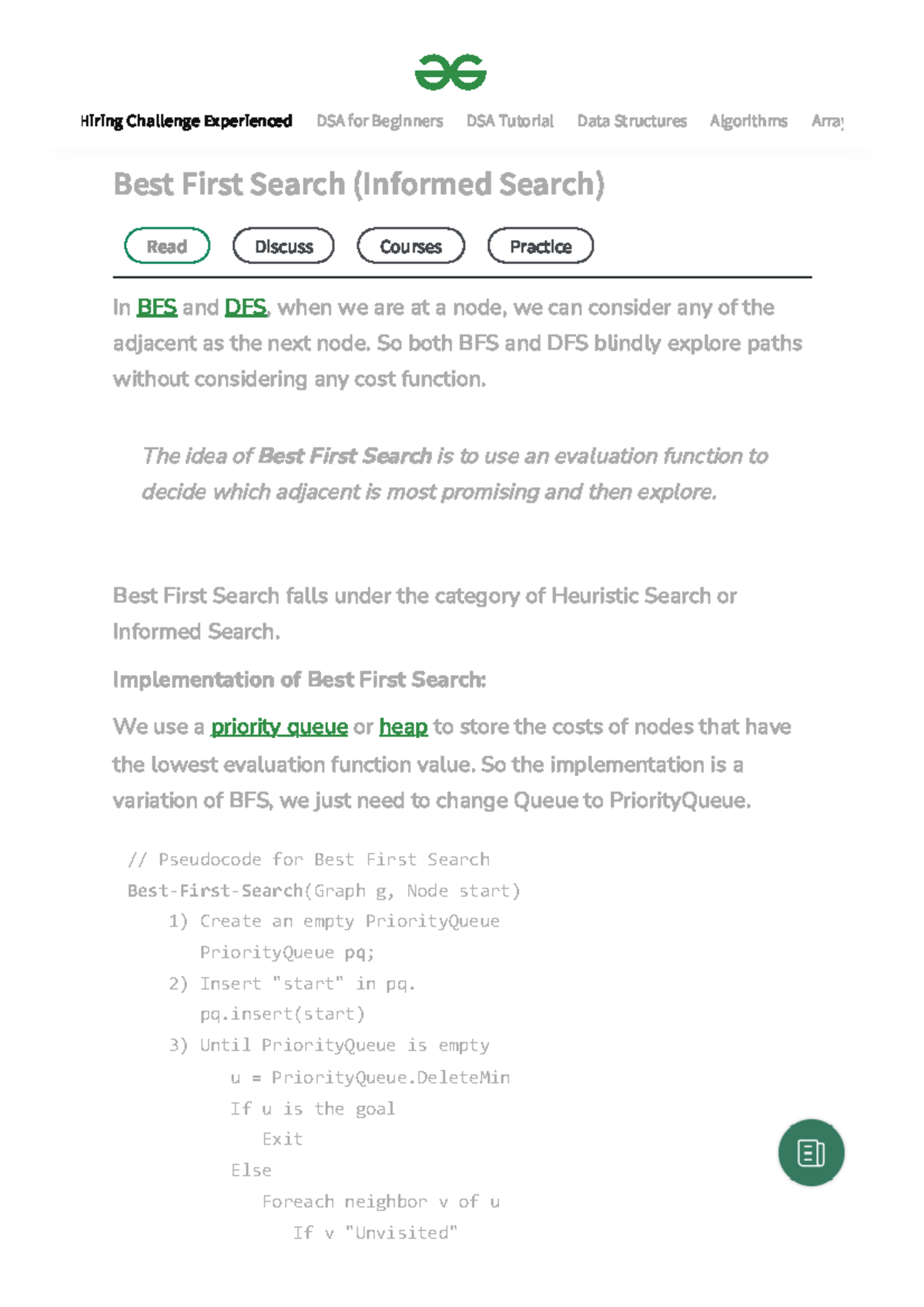Best First Search (Informed Search) - Geeksfor Geeks - In BFS and DFS ...