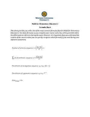 D125 math for elem edu i pacing guide 6-week - Six Week Topics and ...