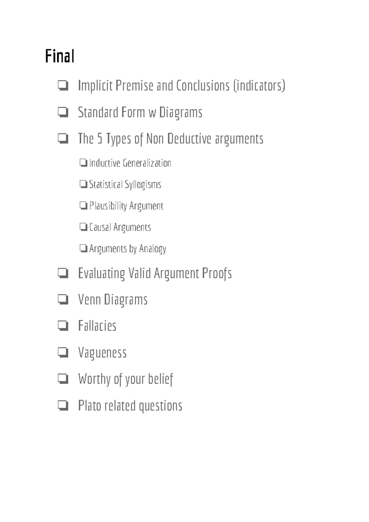 PHI1101- Final Review - Final Implicit Premise and Conclusions ...