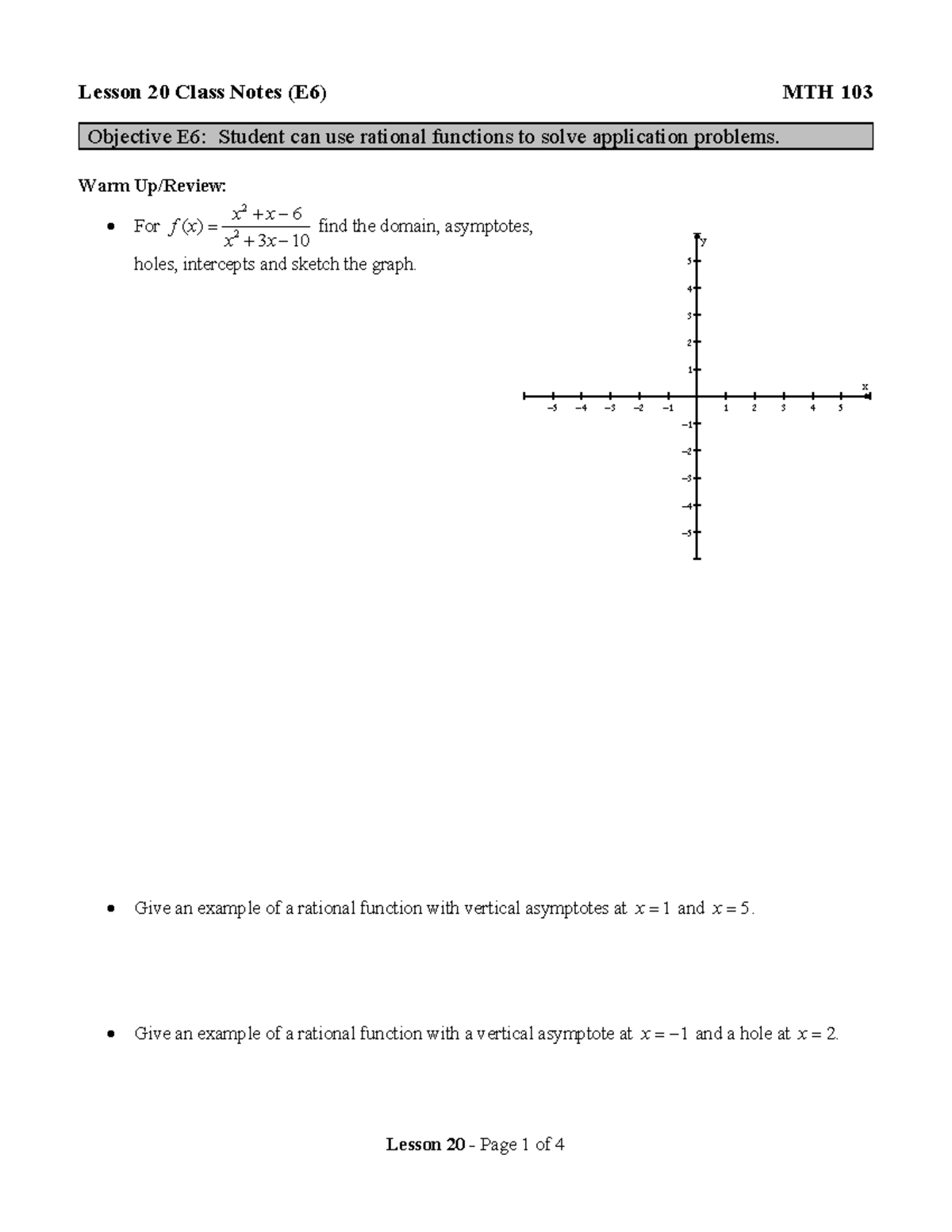 Blank Class Notes 20 (E6) - x y Lesson 20 Class - Studocu