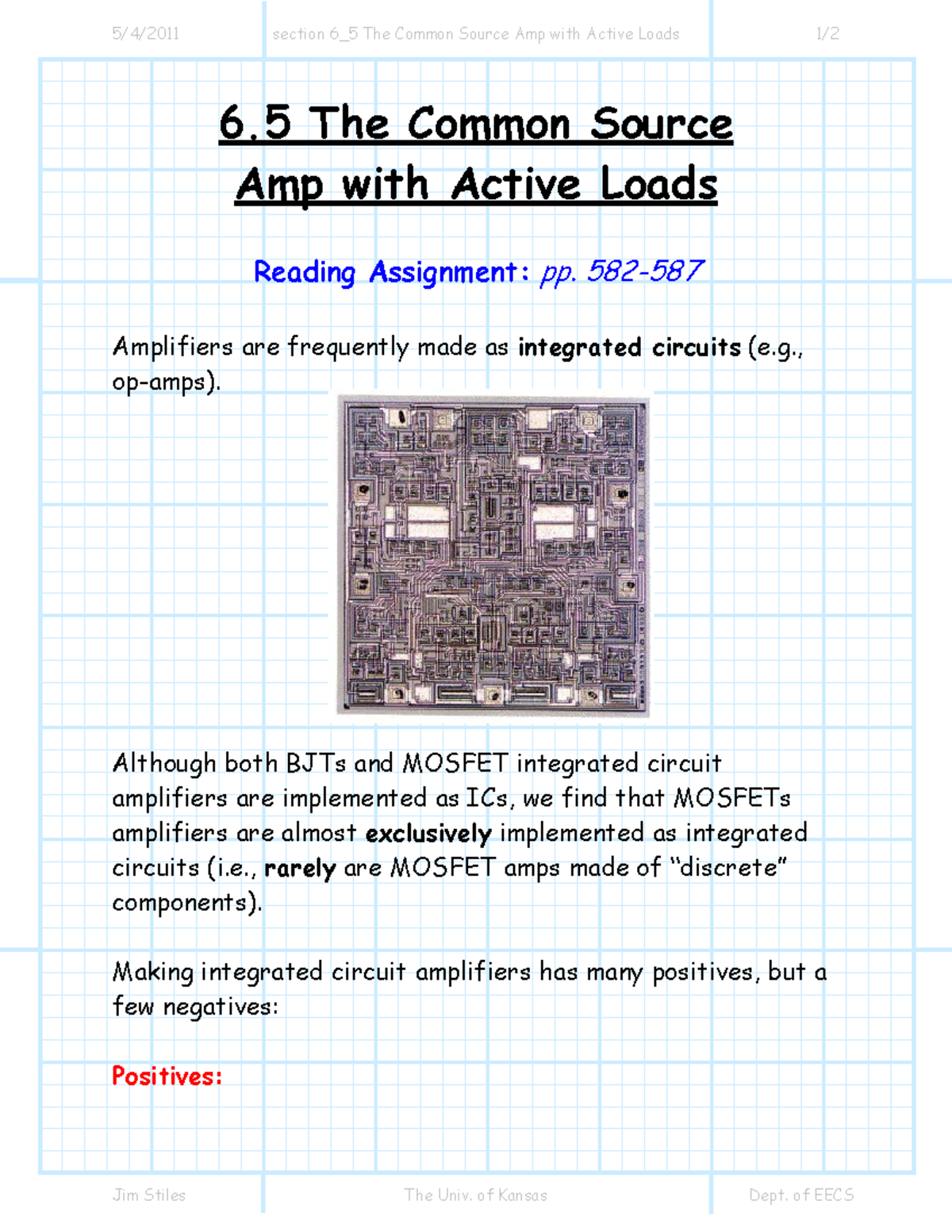 Unit VCommon Source Amplifierwith Active Load - 5/4/2011 section 6_5 ...