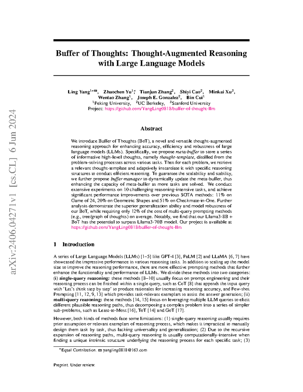 Buffer Of Thoughts Thought Augmented Reasoning With Large Language Models Gonzalez 2 Bin 
