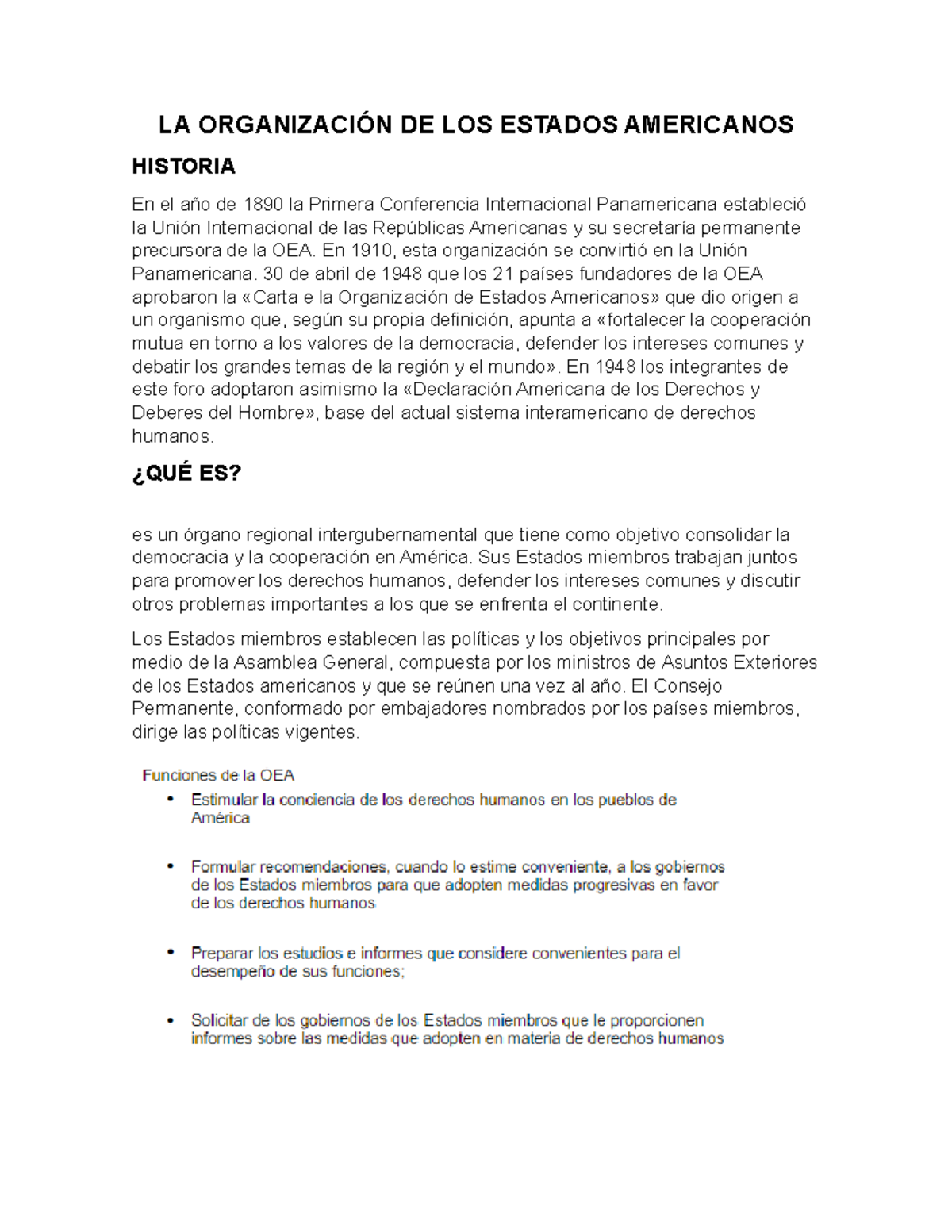Avance OEA - breve historia de la OEA - LA ORGANIZACIÓN DE LOS ESTADOS ...