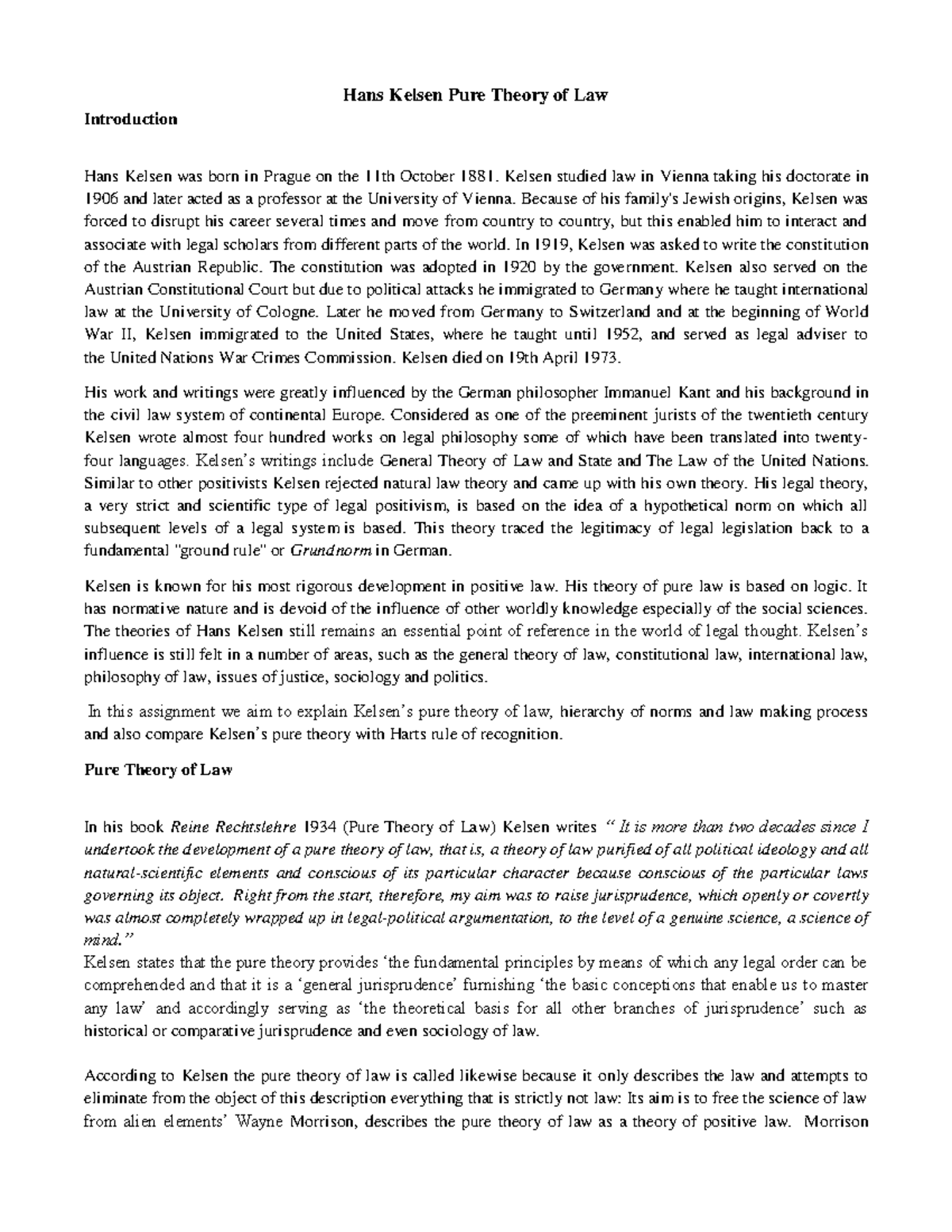 Hans Kelsen Pure Theory of Law - Hans Kelsen Pure Theory of Law ...
