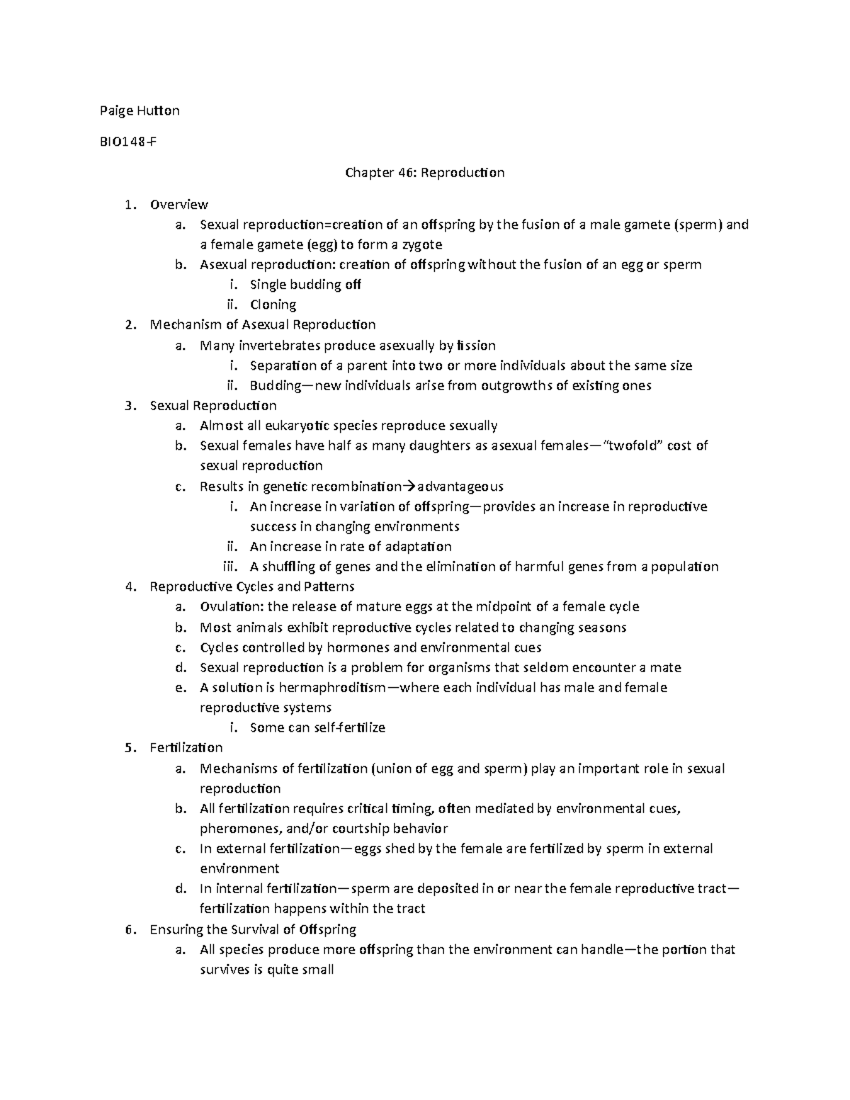 BIO148 Chapter 46 Notes - Paige Hutton BIO148-F Chapter 46 ...