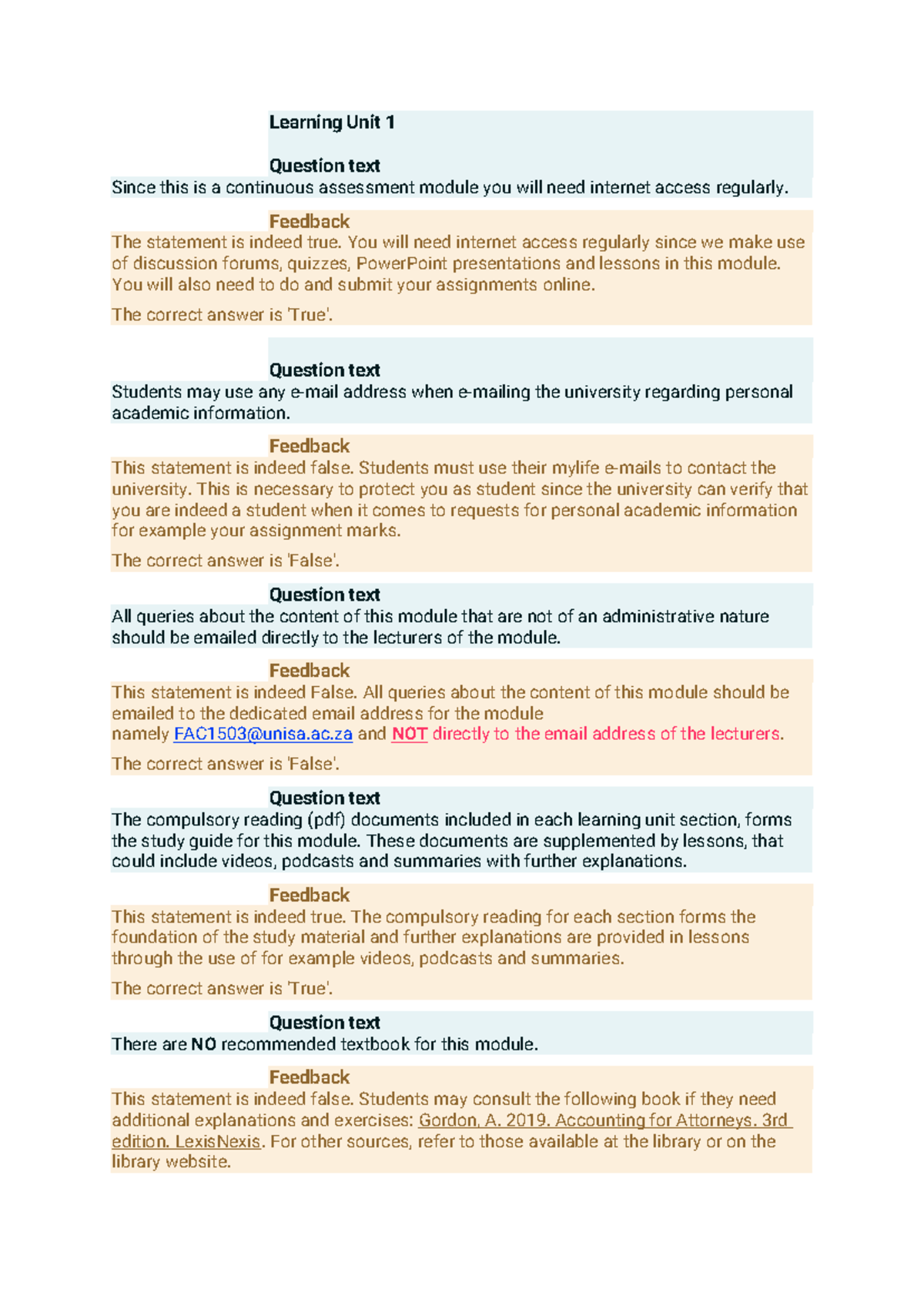 Assessment feedbcak Learning unit 1 to 3 - Learning Unit 1 Question ...
