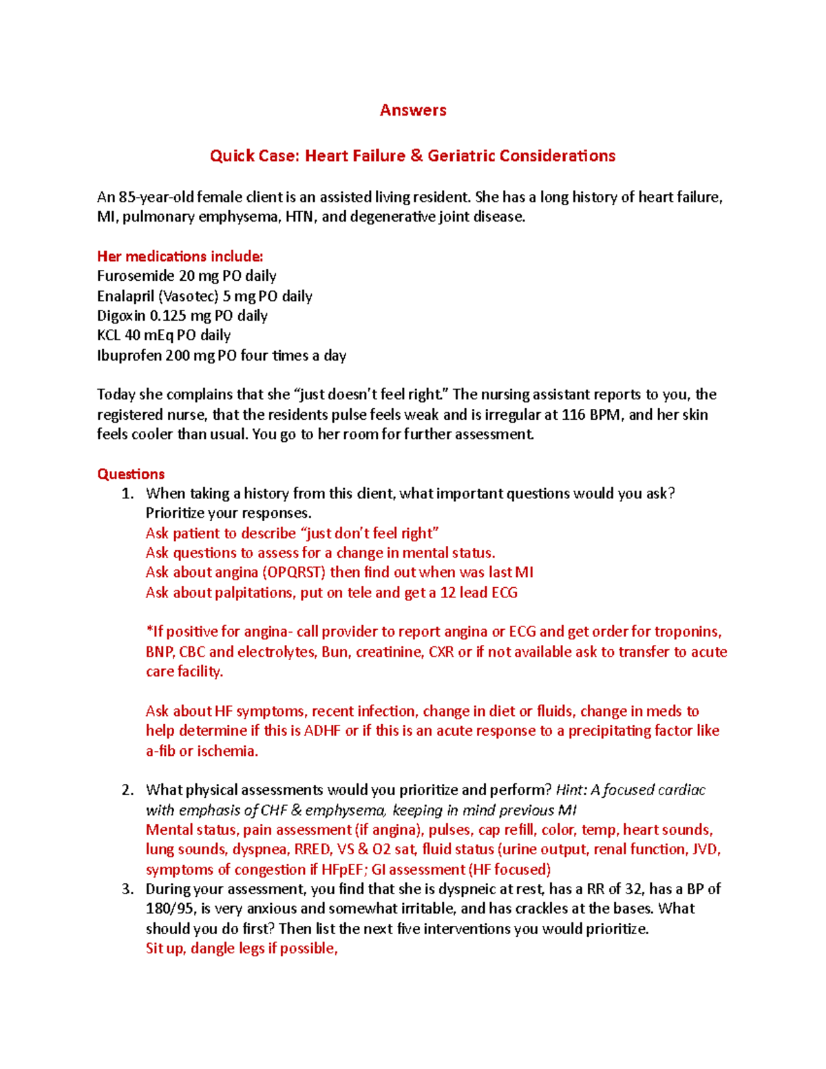 Heart Failure Geriatric Patients Case Study - Answers Quick Case: Heart ...