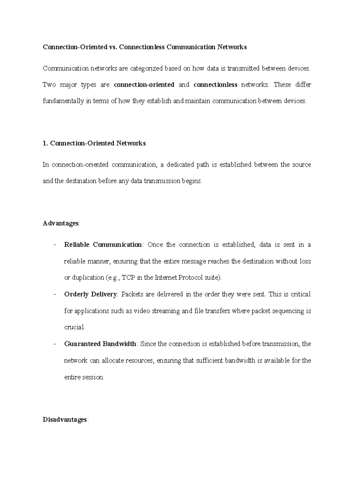 Written Asignment Unit 1 - Connection-Oriented vs. Connectionless ...