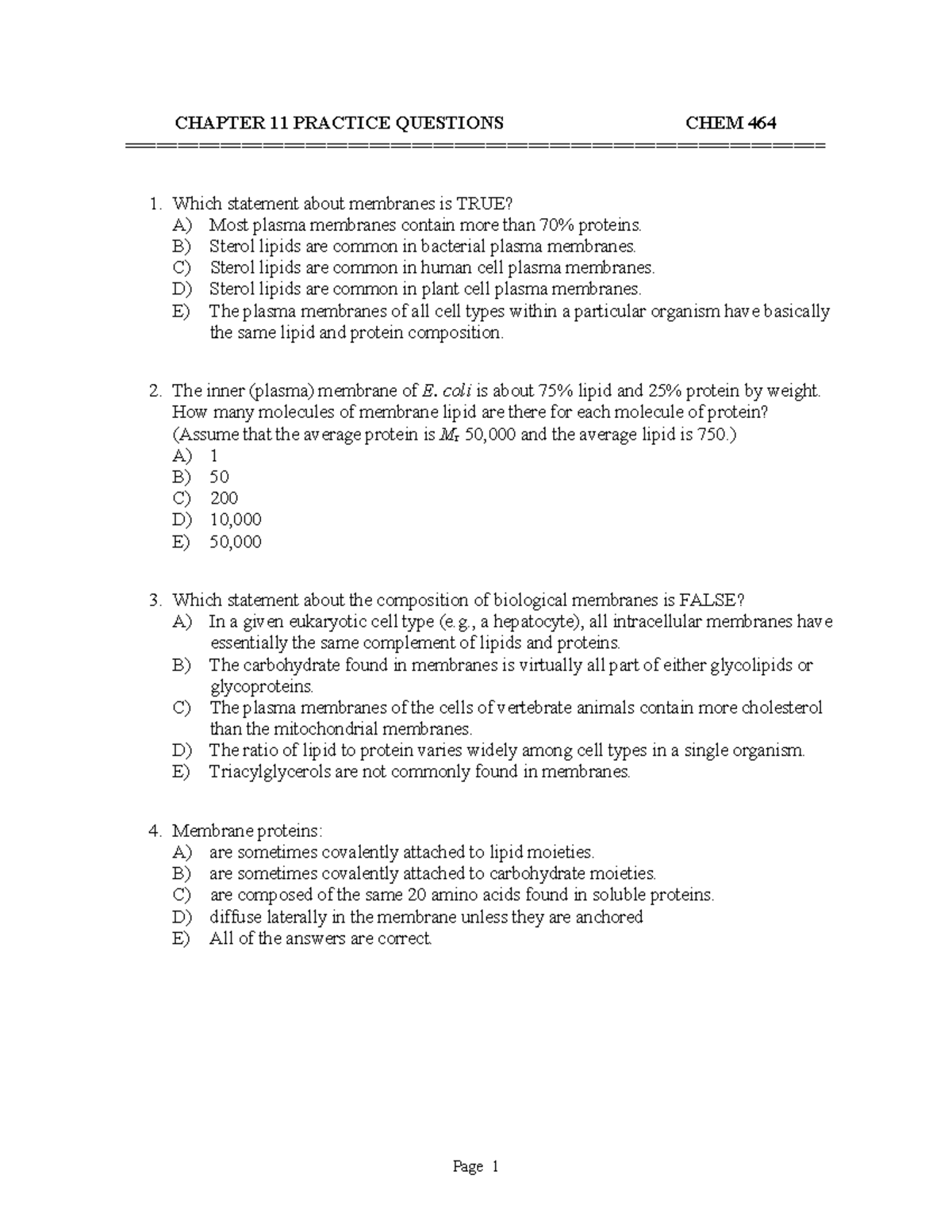 Chaoter 11 Practice Questions - CHAPTER 11 PRACTICE QUESTIONS CHEM 464 ...