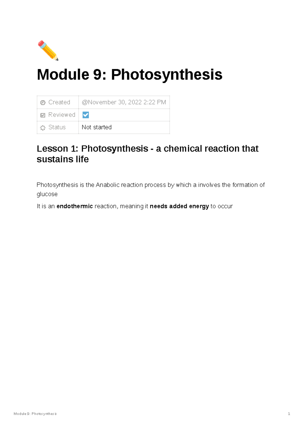 The processes of Photosynthesis - Module 9: Photosynthesis Created ...