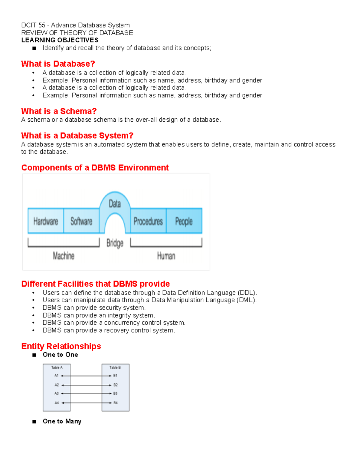 DCIT 55 module 1 to 3 - VHGHJFGJFGJGHJHGJHG - DCIT 55 - Advance Database System REVIEW OF THEORY ...