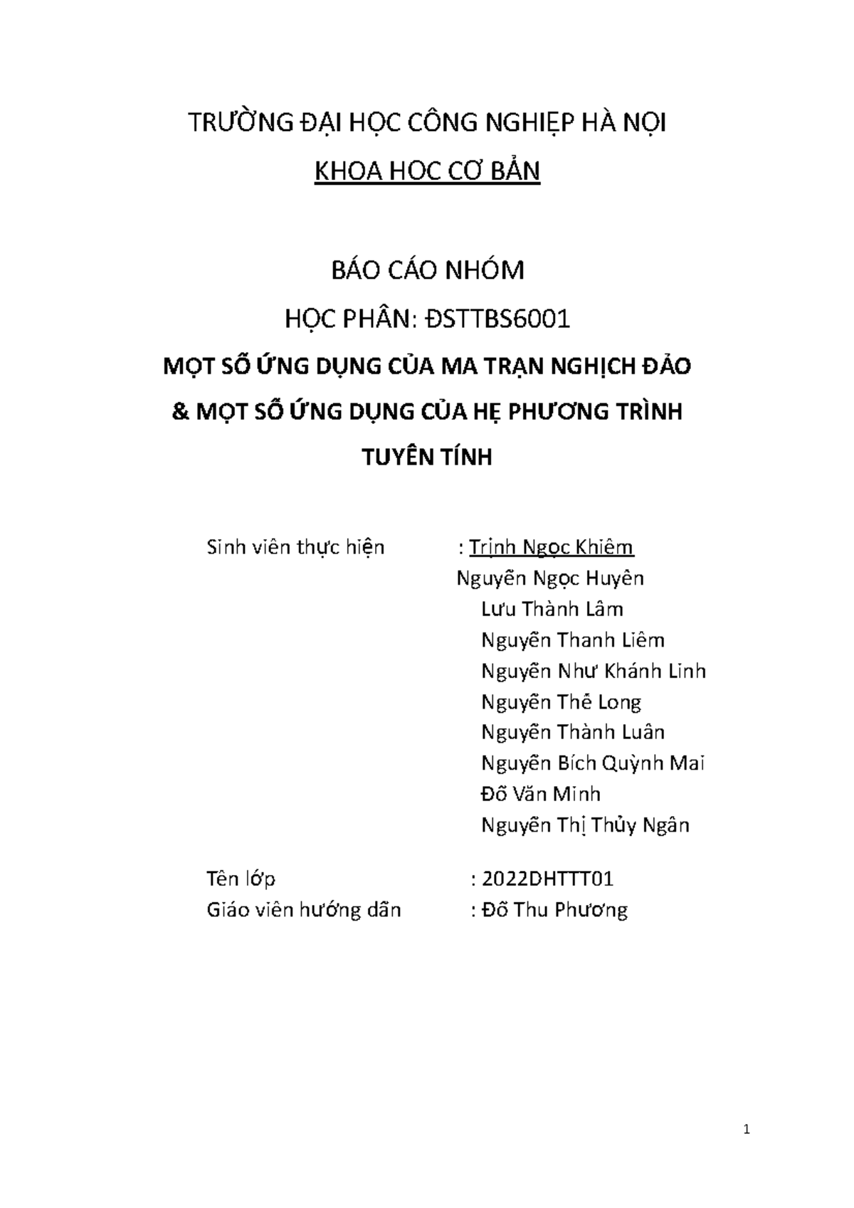 Nhóm4.-DSTT - Hi hello - TR ƯỜNG Đ I H Ạ ỌC CÔNG NGHI P HÀ N Ệ ỘI KHOA H ỌC C Ơ B NẢ BÁO CÁO ...