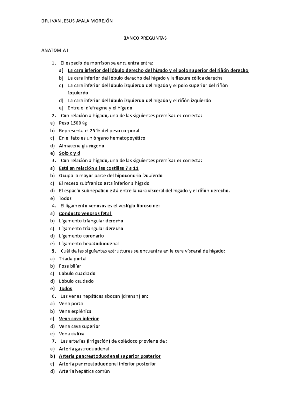 Banco Preguntas - anato 2 - BANCO PREGUNTAS ANATOMIA II El espacio de ...