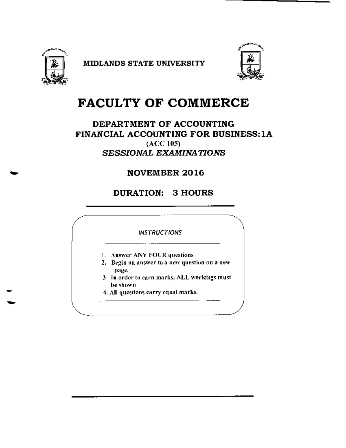 ACC105 Nov 2016 - Question Paper - Financial Accounting For Companies ...
