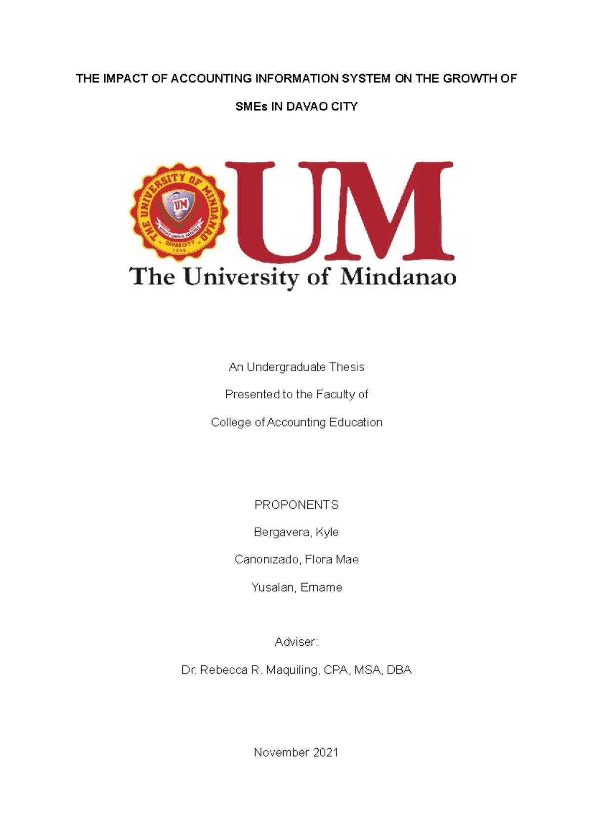 THE Impact OF AIS ON THE Growth OF SMEs in Davao CITY - THE IMPACT OF ...