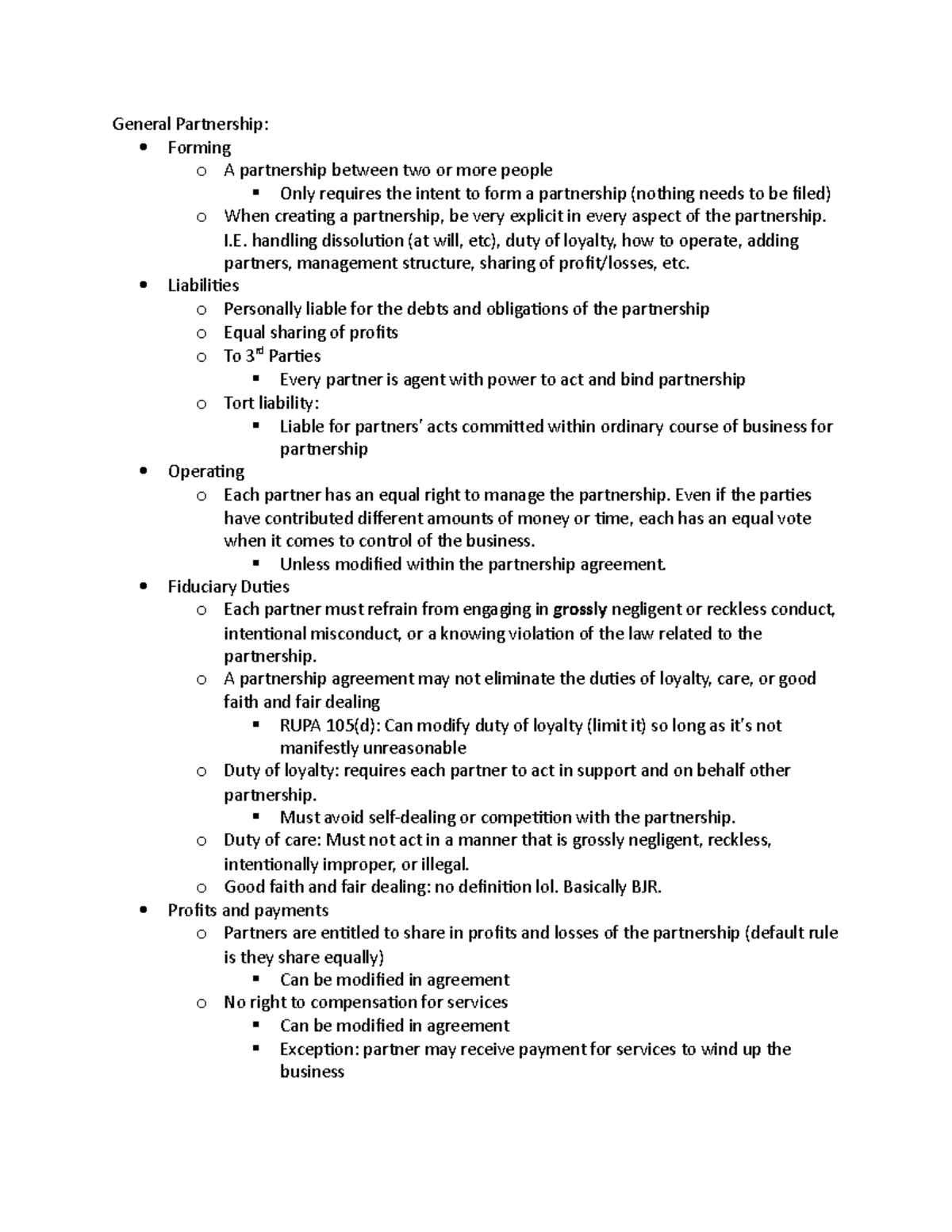 Corporations Attack Sheet - General Partnership: Forming o A ...