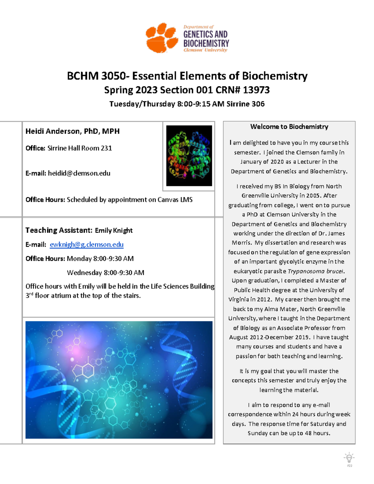 BCHM 3050 Spring - BCHM 3050- Essential Elements of Biochemistry Spring ...
