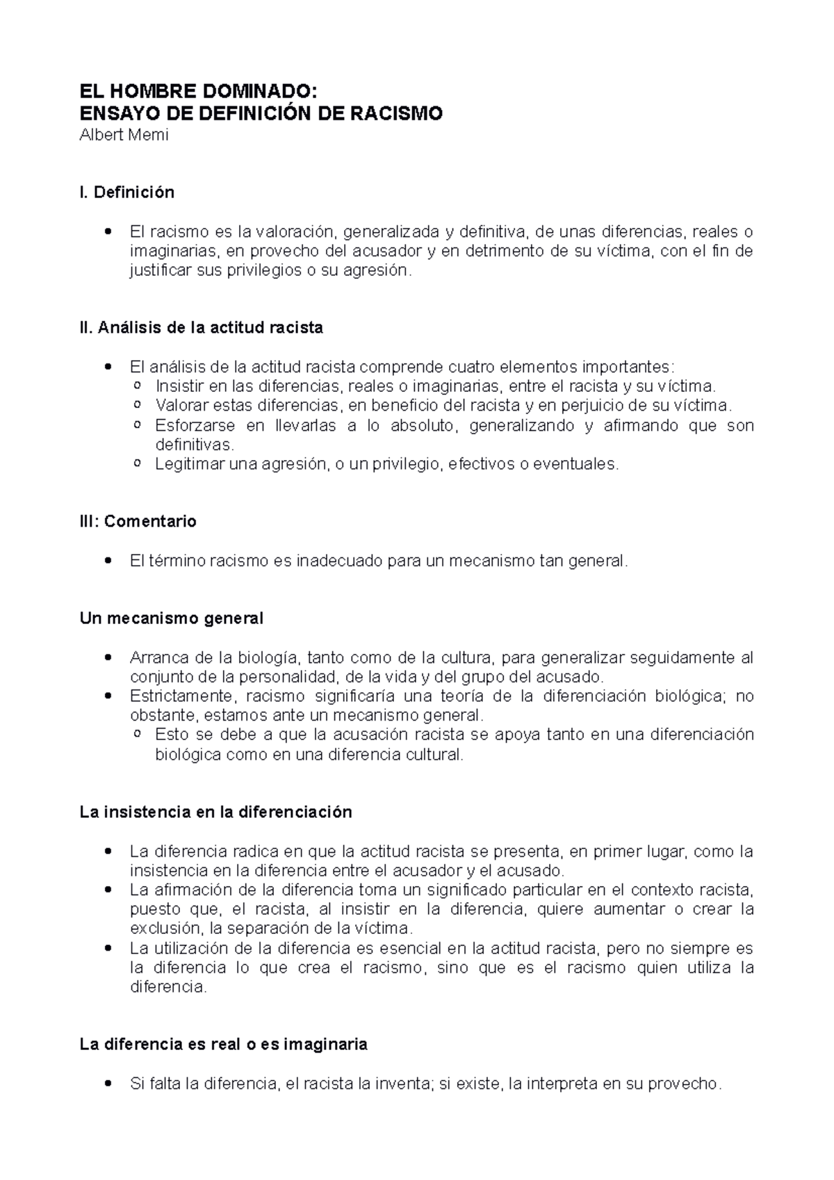 Antro-Memmi-Racismo - Facultad de Psicología - EL HOMBRE DOMINADO ...